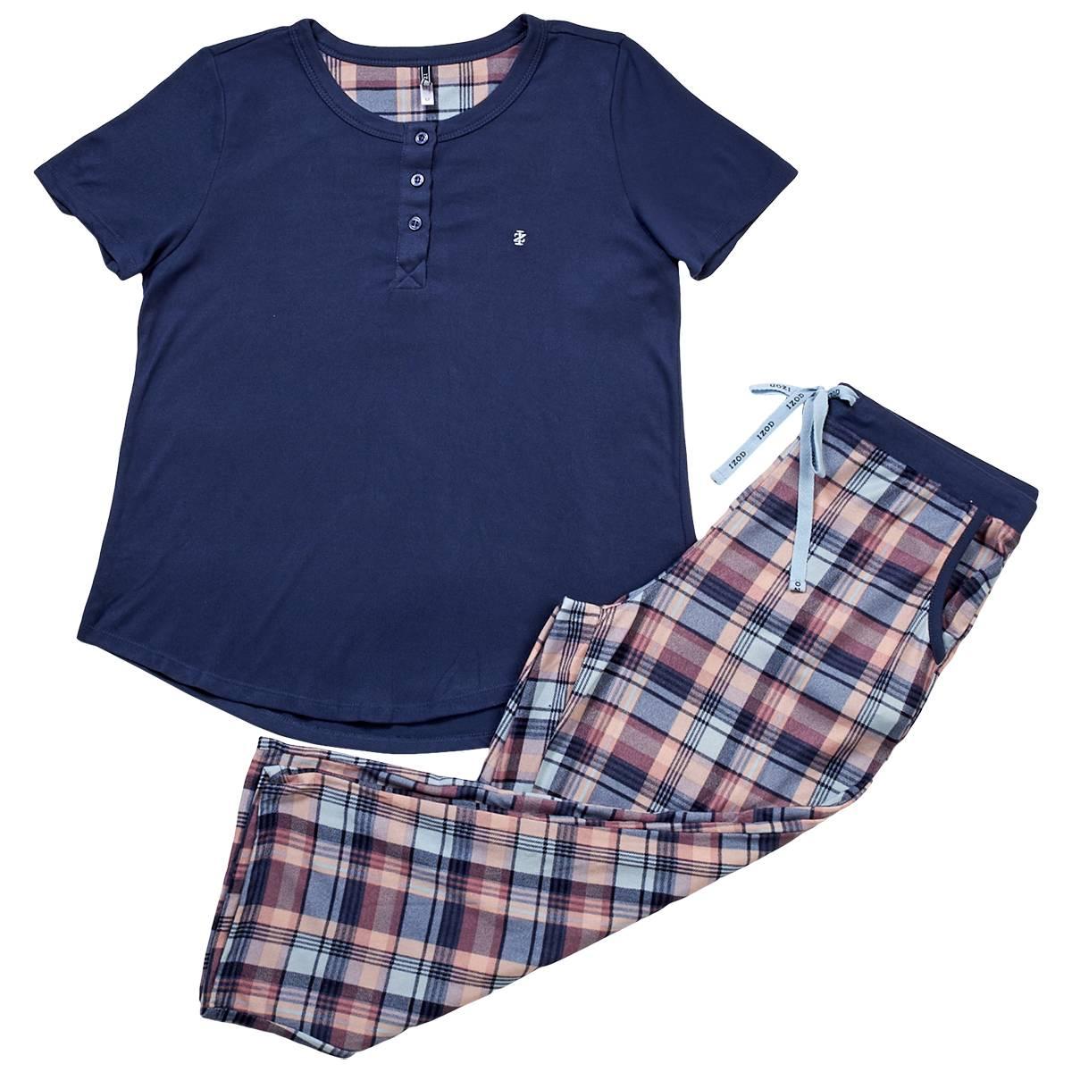 Click here for Womens IZOD Short Sleeve Henley Tee & Plaid Capri... prices