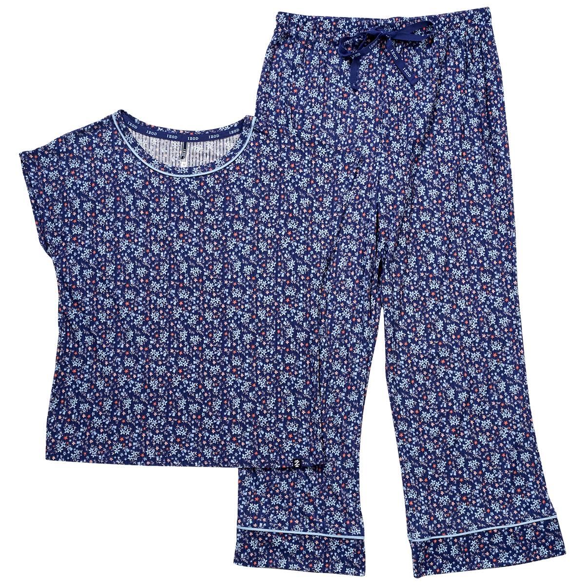 Plus Size IZOD Short Sleeve Wide Rib Mini Floral Pajama Set