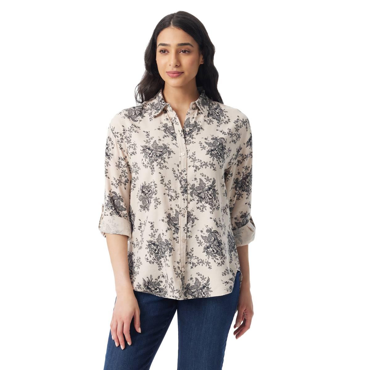 Click here for Petite Gloria Vanderbilt Amanda Roll Tab Floral Bu... prices