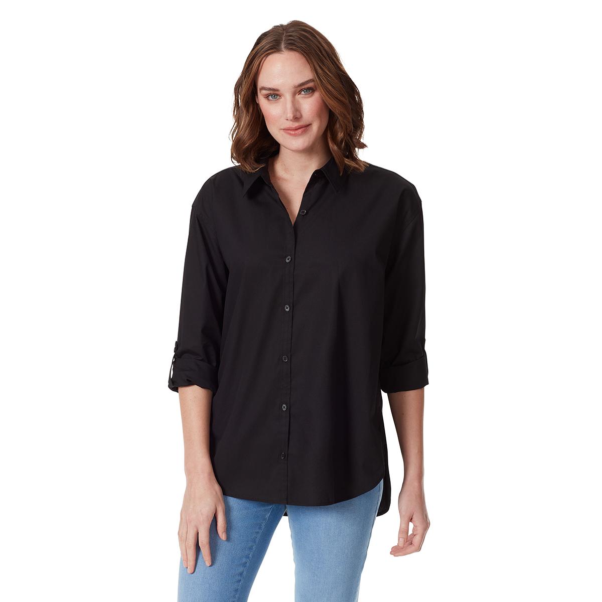 Gloria Vanderbilt Womens Amanda Button-Front Shirt - Black