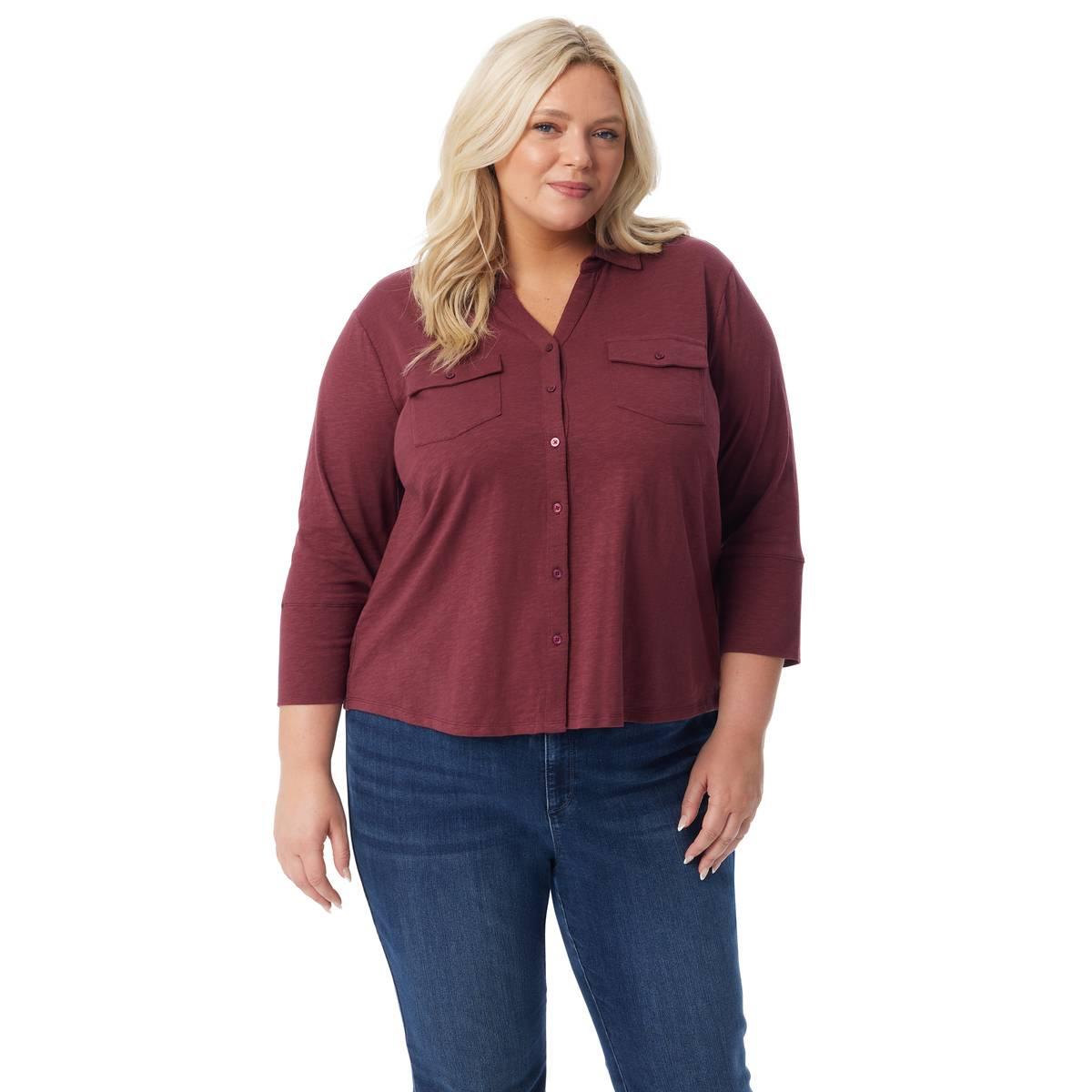 Click here for Plus Size Gloria Vanderbilt 3/4 Sleeve Button Fron... prices