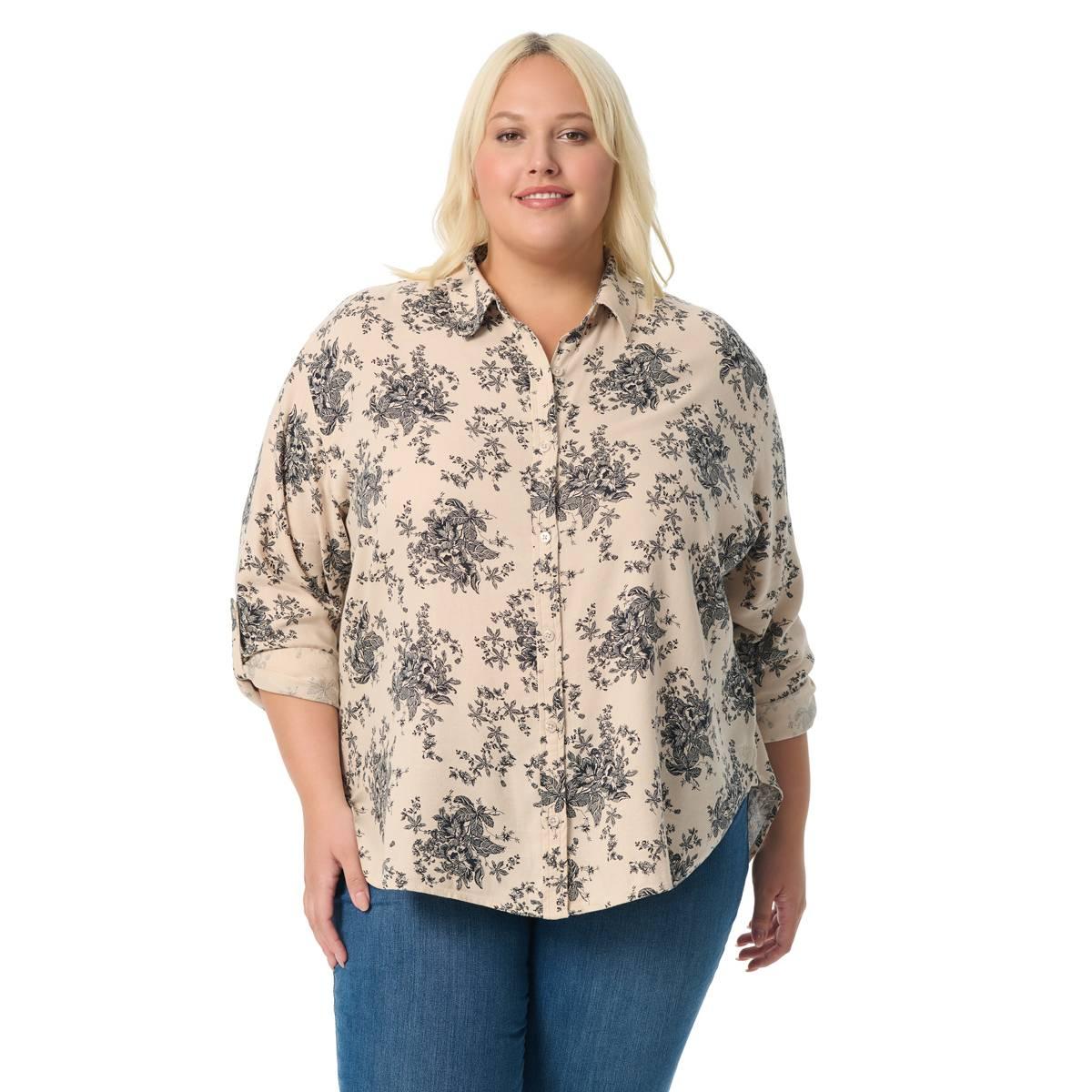 Click here for Plus Size Gloria Vanderbilt Roll Tab Sleeve Floral... prices