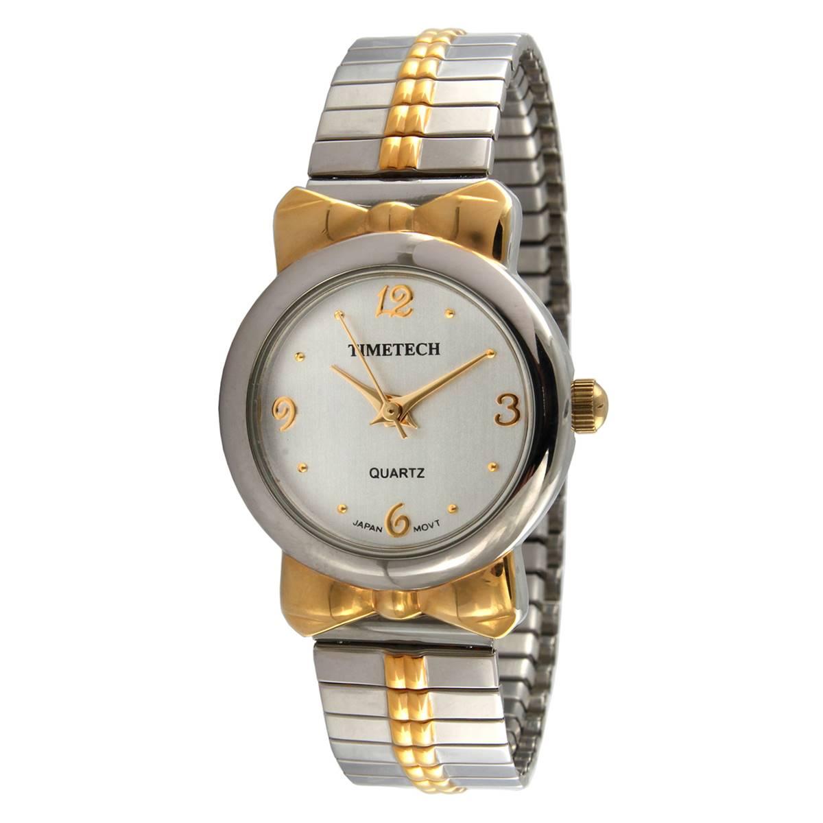 Timetech Womens Steel Two Tone Watch with Expansion Stretch Bracelet - Silver