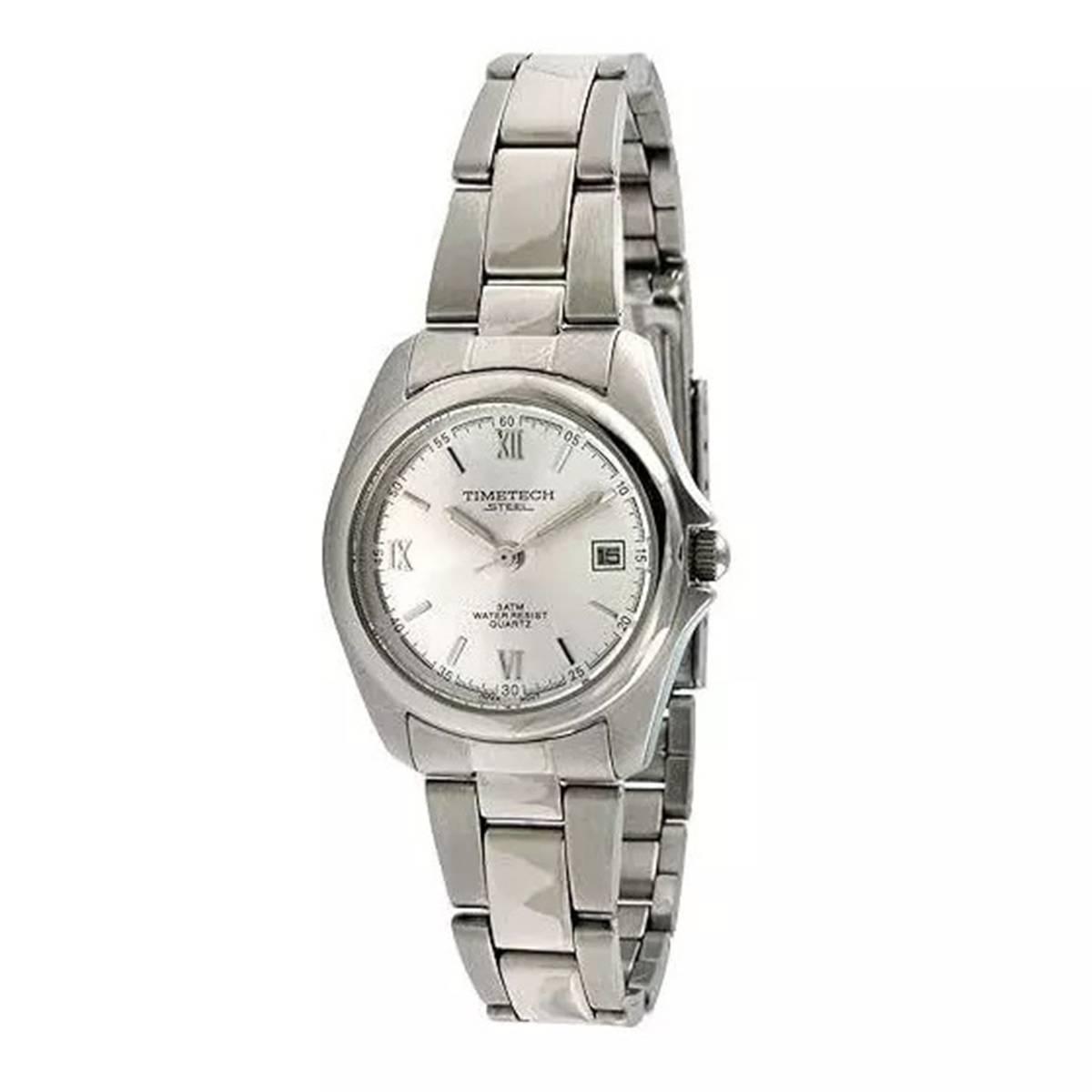 Timetech Womens Stainless Steel Silver Dial Bracelet Watch - Silver