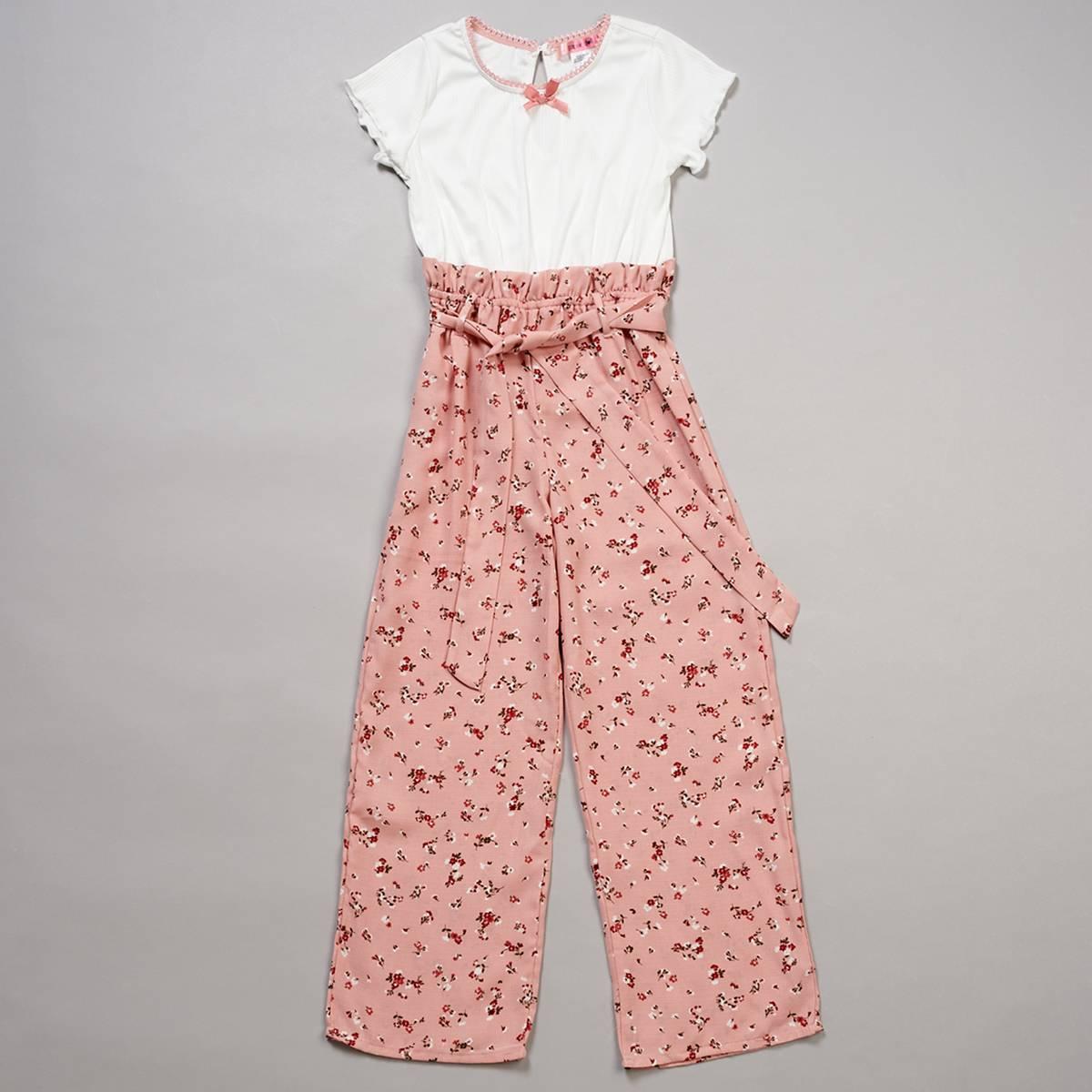 Girls (7-16) paper doll Short Sleeve Floral Jumpsuit