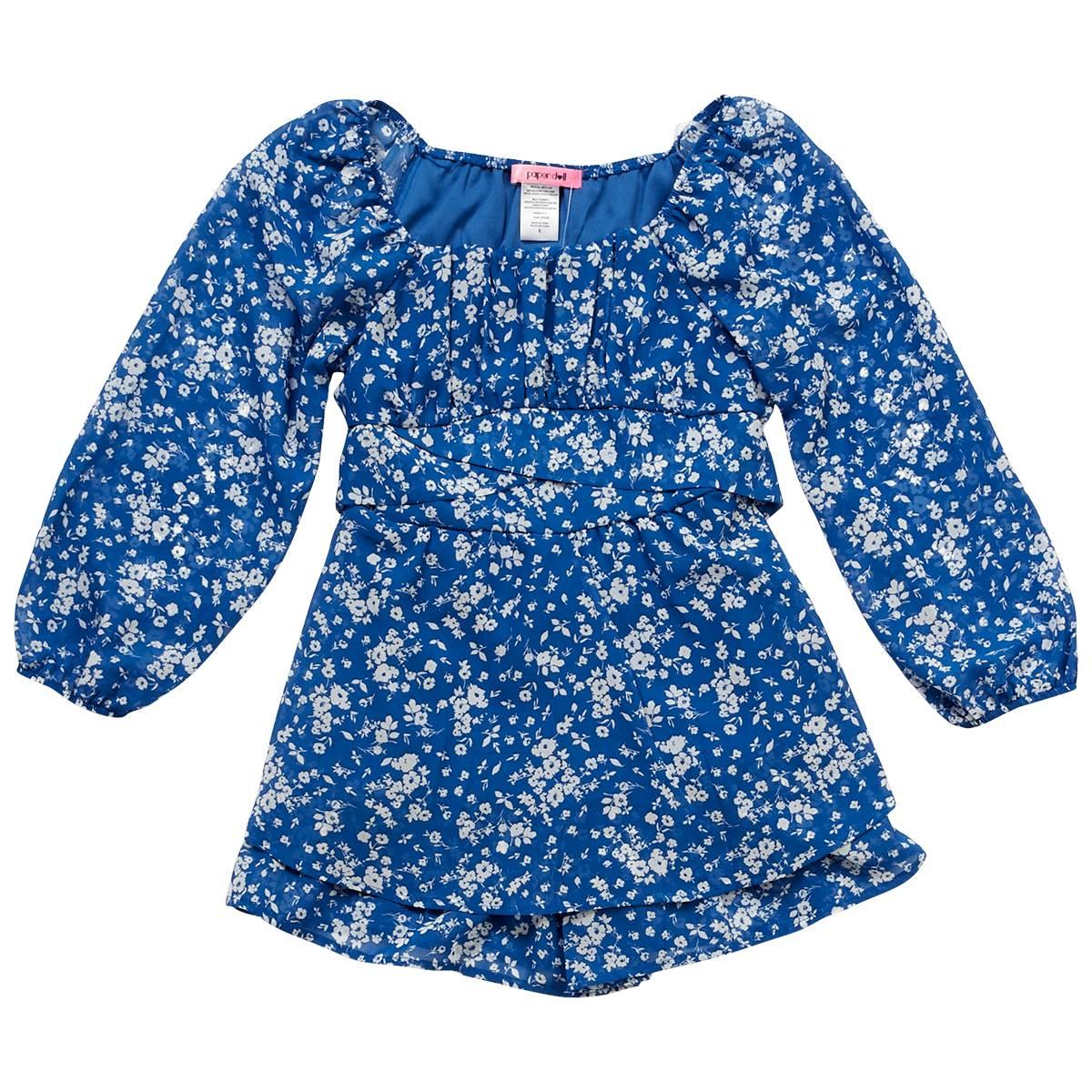 Girls (7-16) paper doll Long Sleeve Floral Overlap Waist Romper