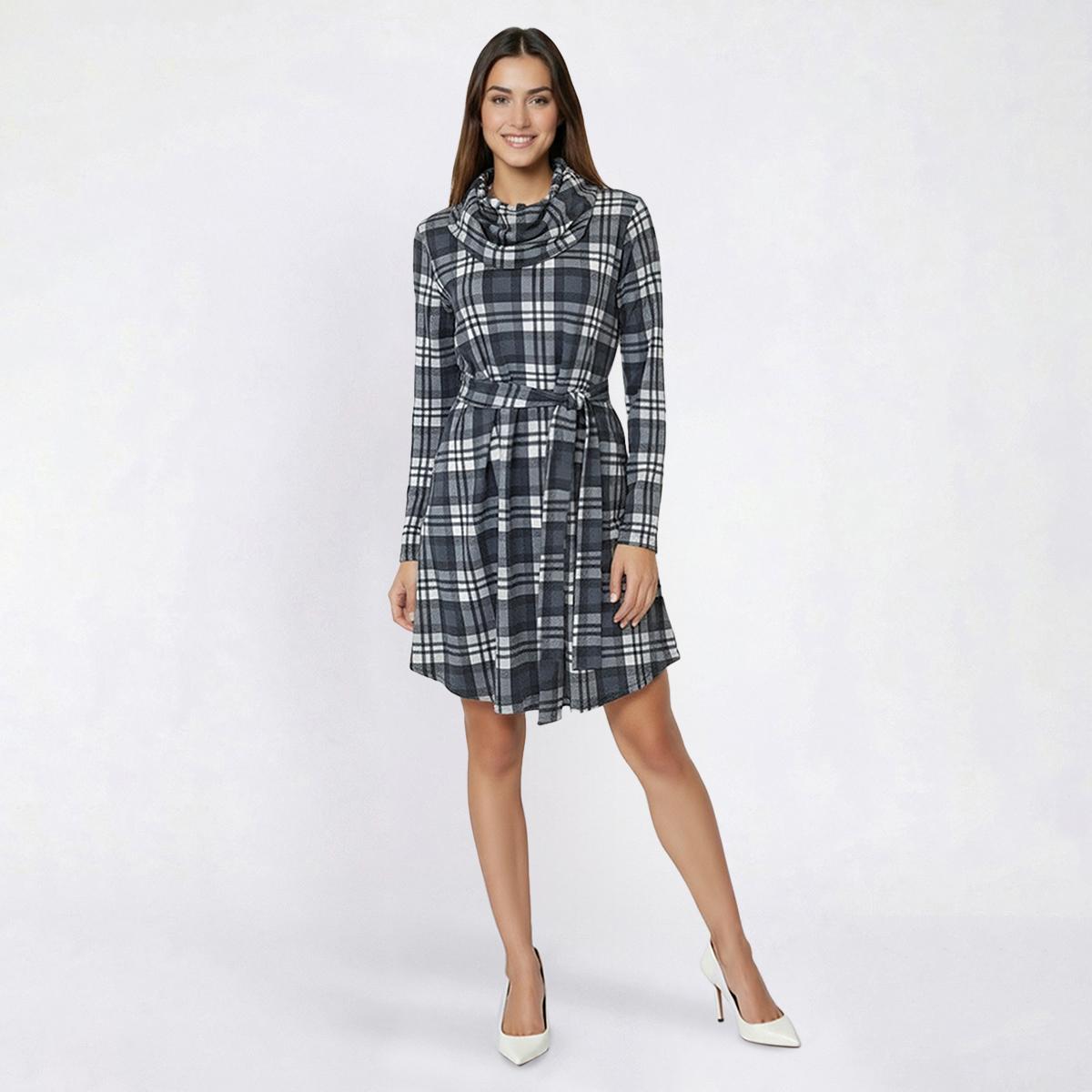 Click here for Petite Emily Daniels Long Sleeve Cowl Neck Plaid S... prices