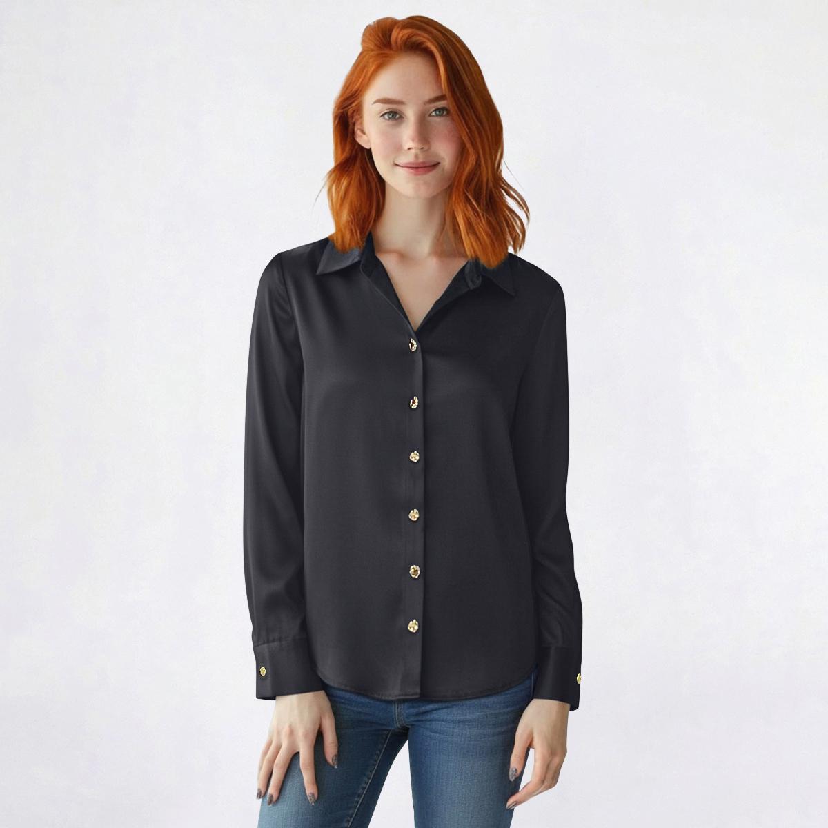 Click here for Juniors Love Tree Gold Nugget Button Up Satin Blou... prices