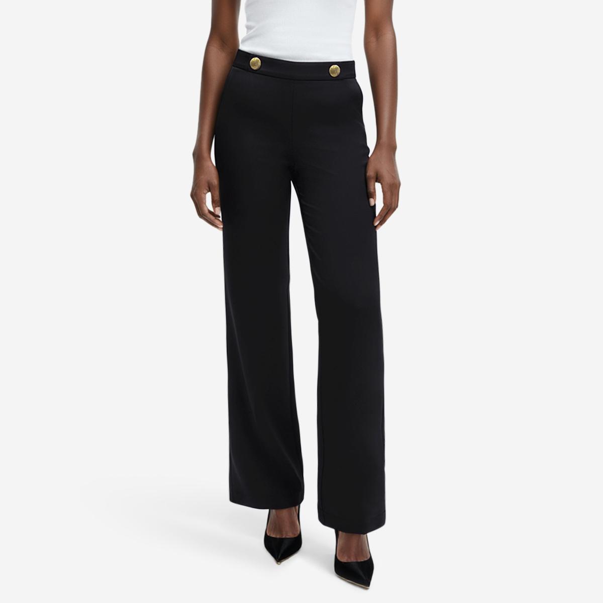 Womens Nicole Miller Eva Stretch Satin w/Gold Button Dress Pants