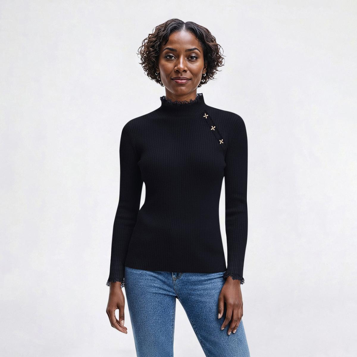 Click here for Womens Nicole Miller Ruffle Mock Neck with Bow Det... prices