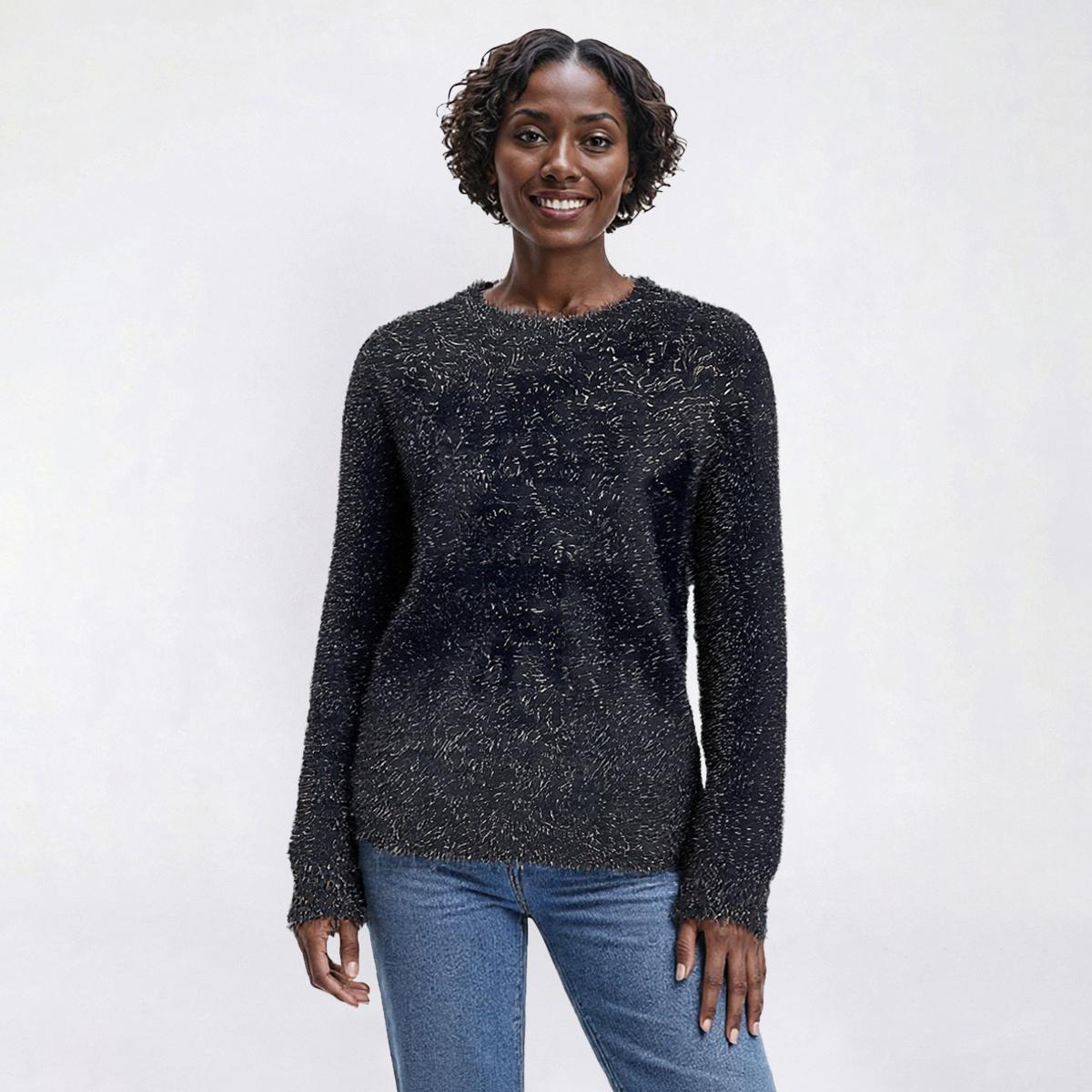 Click here for Womens Nicole Miller Long Sleeve Crew Neck Fuzzy G... prices