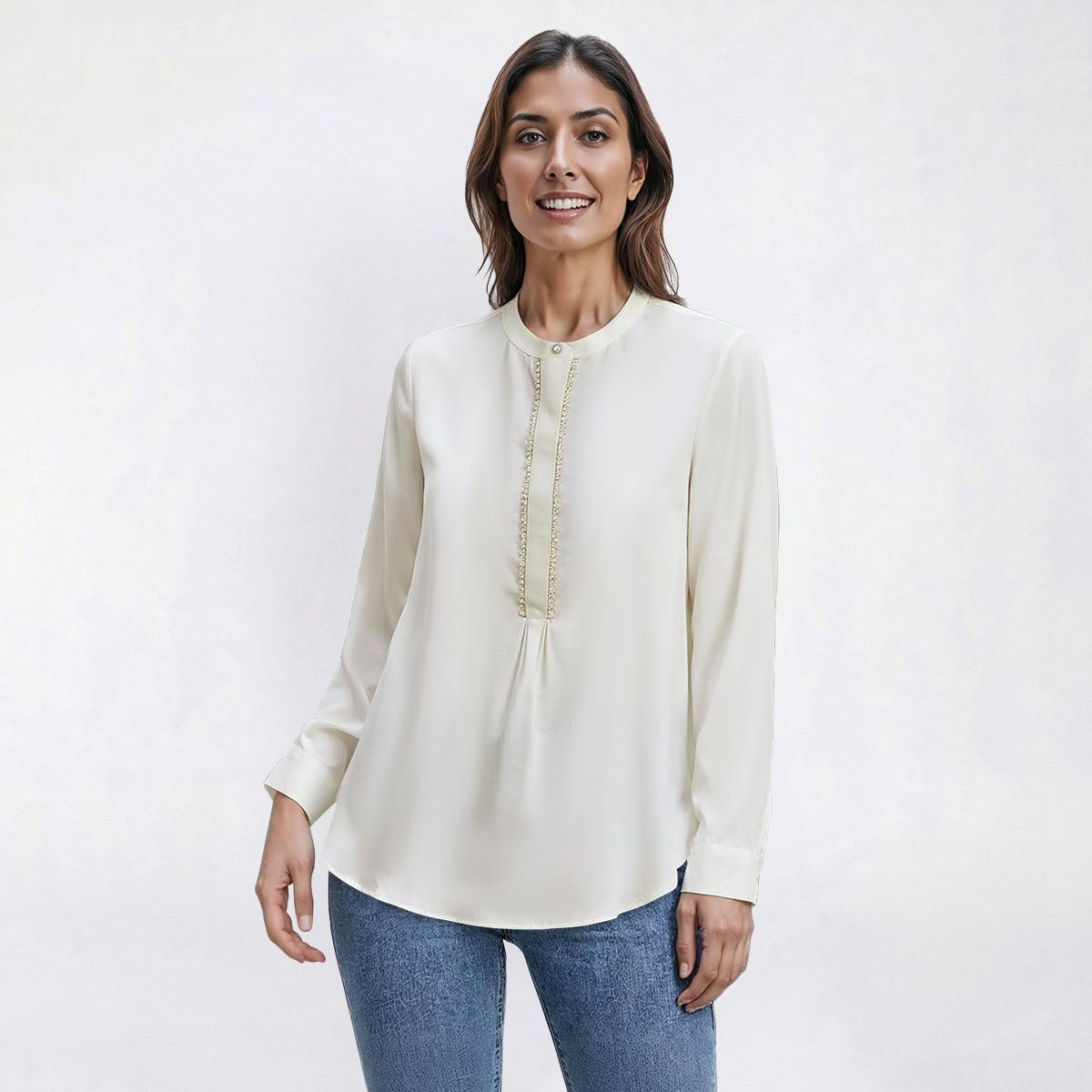 Click here for Womens Nicole Miller Long Sleeve Pearl Button Fron... prices