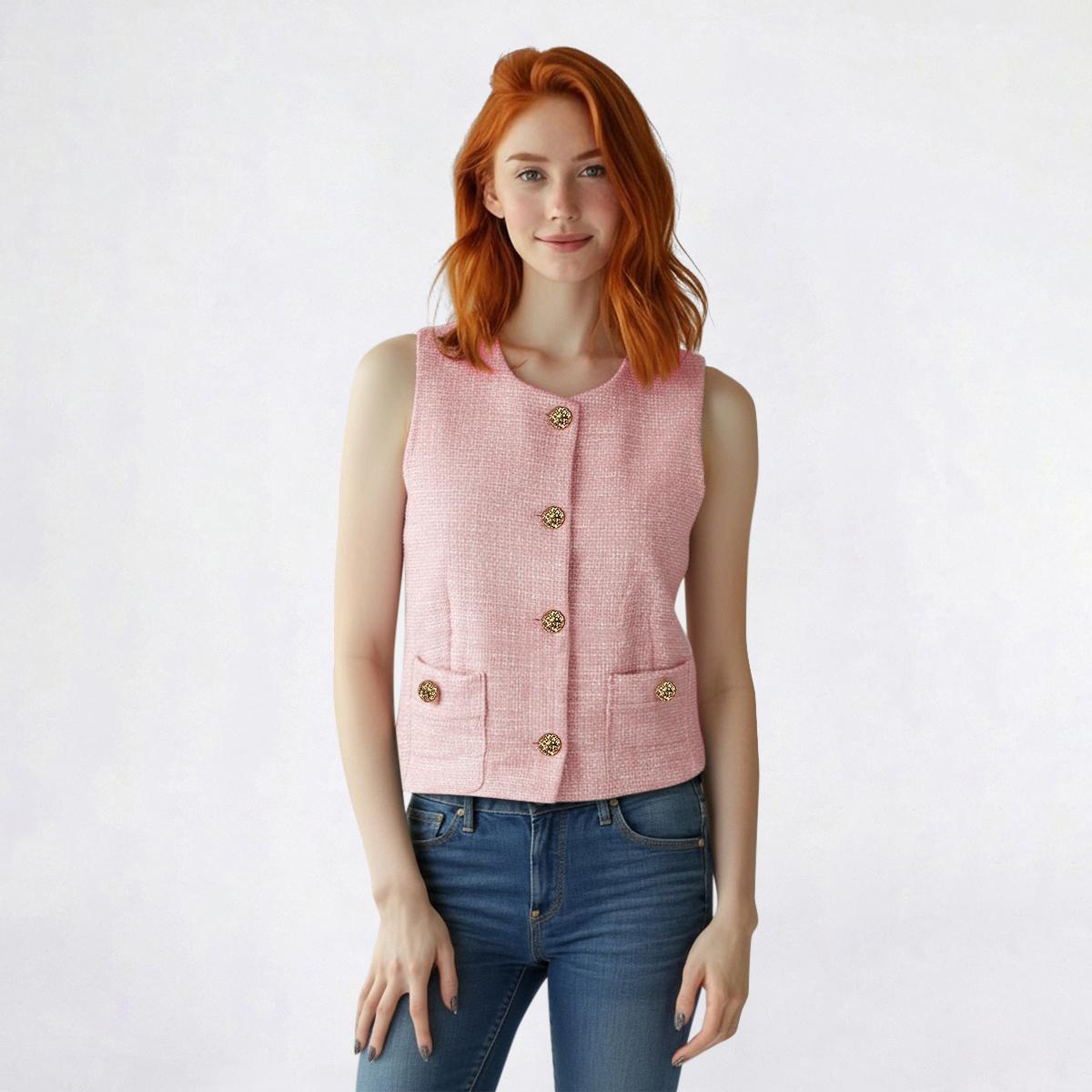 Click here for Juniors Love Tree Stretch Lurex Tweed Chanel Vest prices