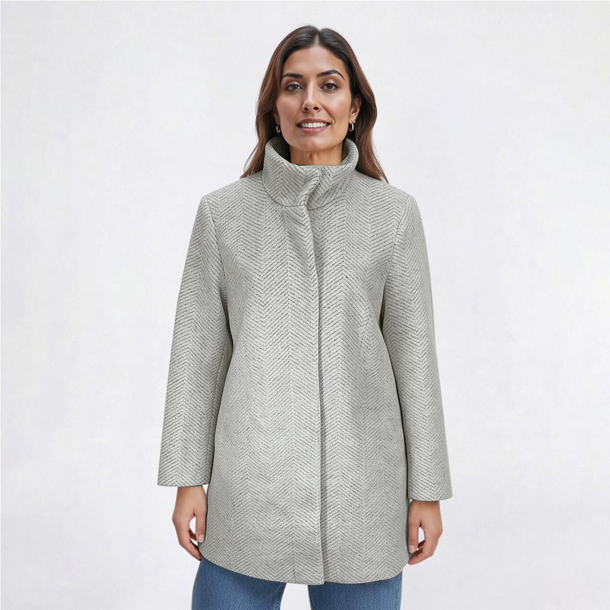 Click here for Petite Nine West Chevron Full Zip Faux Wool Coat prices