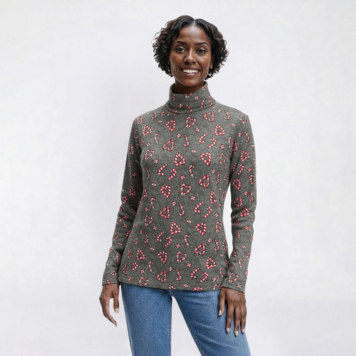 Click here for Womens Inner Circle Turtleneck Candy Cane Heart Te... prices