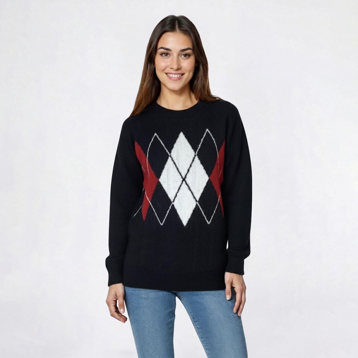 Click here for Womens Tint & Shadow Argyle Crew Neck Sweater prices
