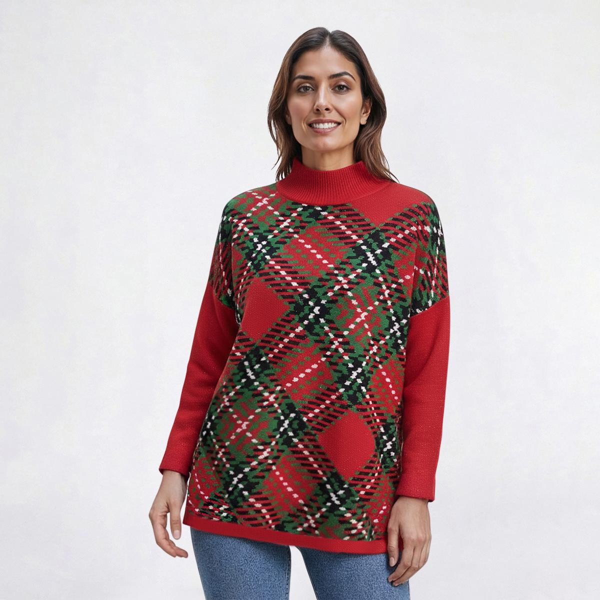 Click here for Womens Tint & Shadow Christmas Plaid Mock Neck Lur... prices
