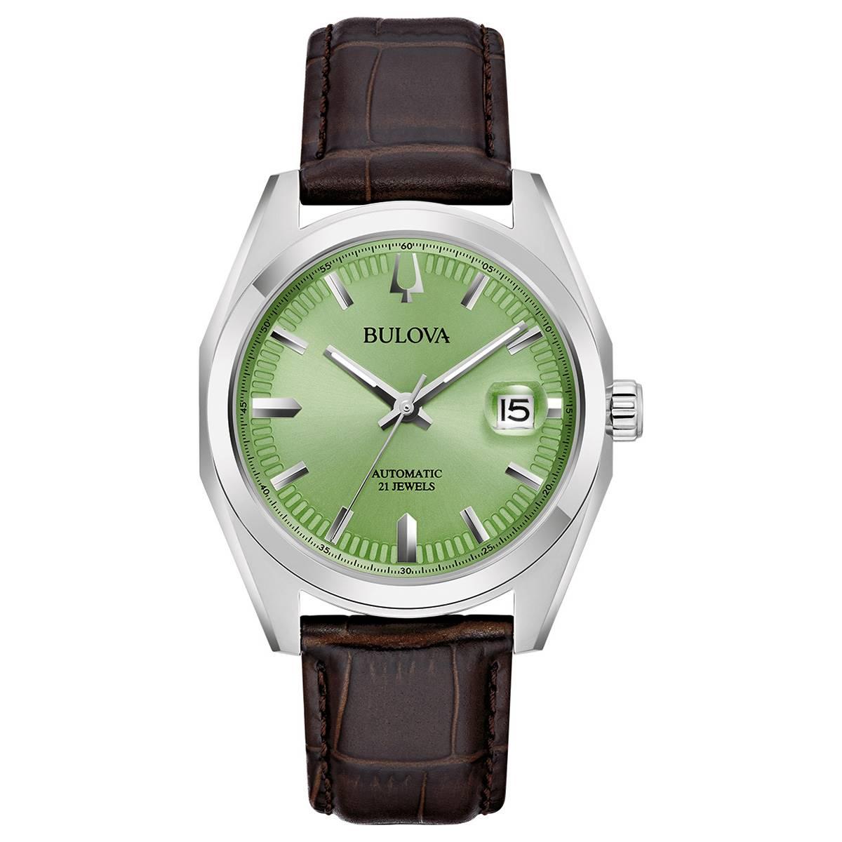 Click here for Mens Bulova Surveyor Green Dial Brown Strap Watch... prices