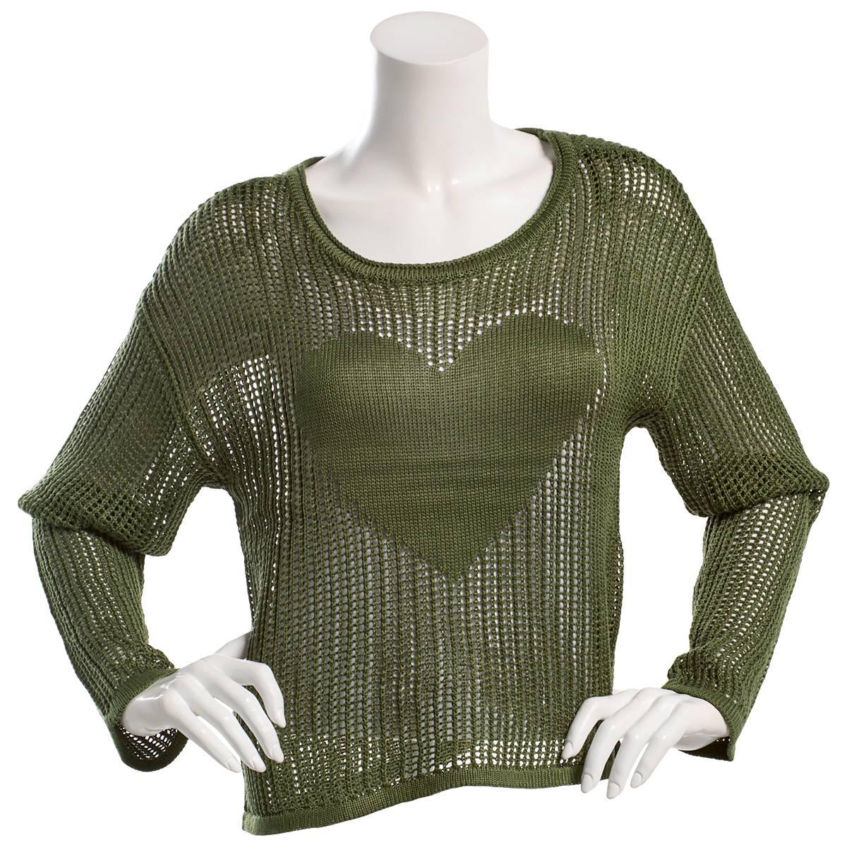Click here for Juniors No Comment Heart Intarsia Sweater - Green prices