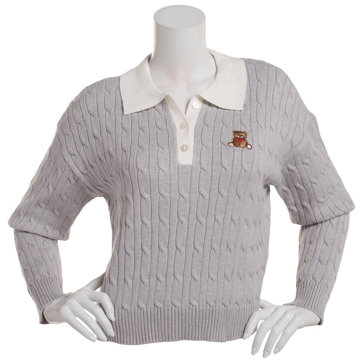 Click here for Juniors No Comment Johnny Collar Cable Sweater wit... prices