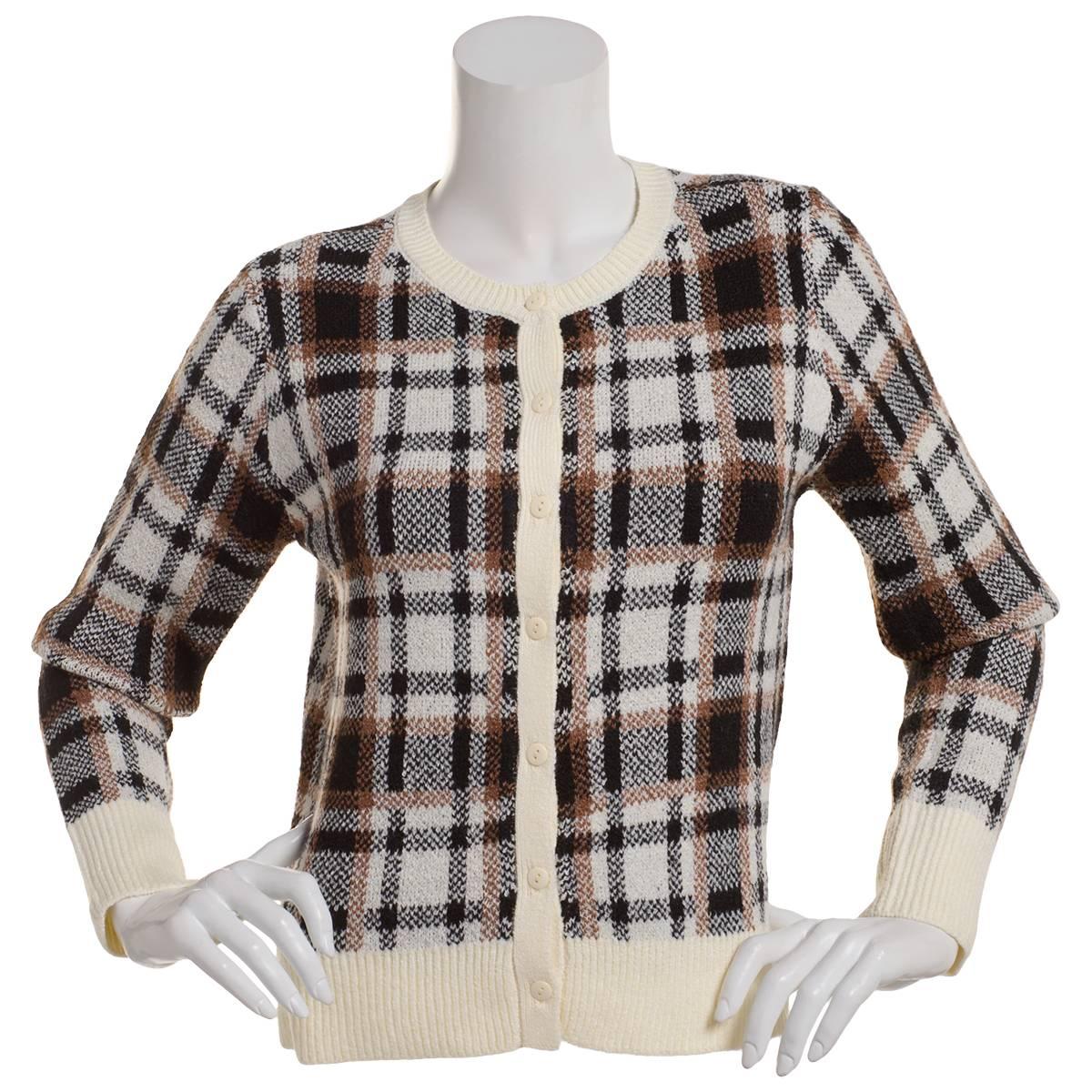 Click here for Juniors No Comment Crew Neck Button Front Plaid Ca... prices
