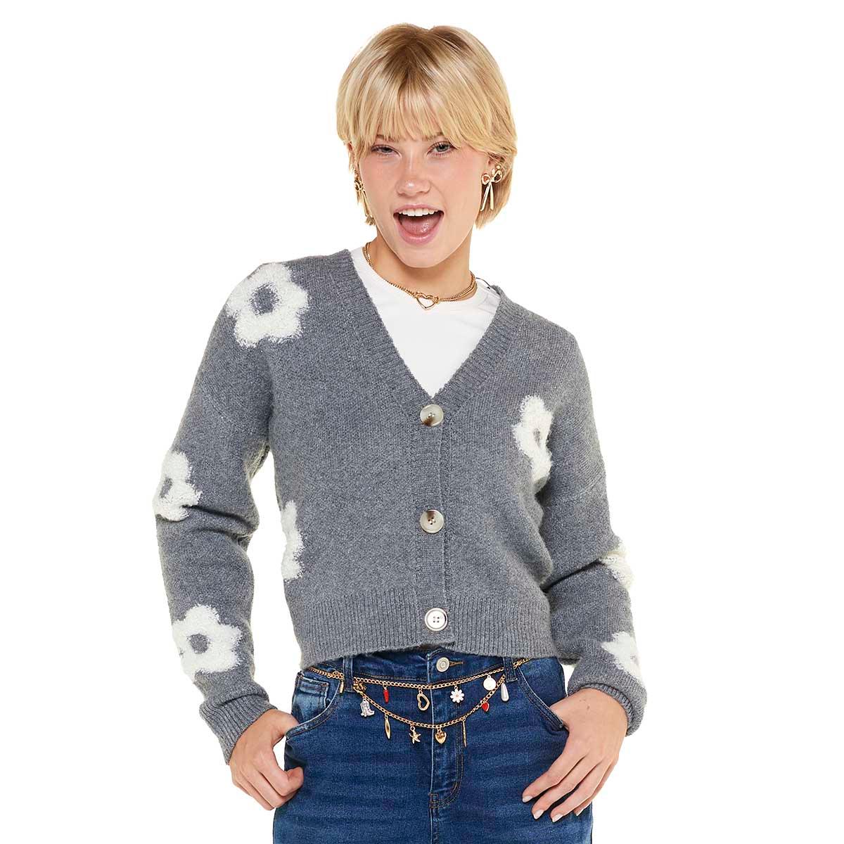 Click here for Juniors No Comment Mossy Boucle Floral Cardigan prices