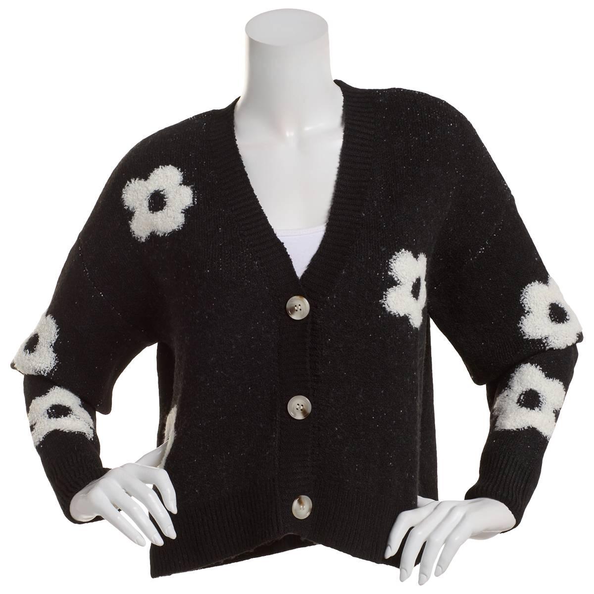 Click here for Juniors No Comment Mossy Mossy Boucle Floral Cardi... prices