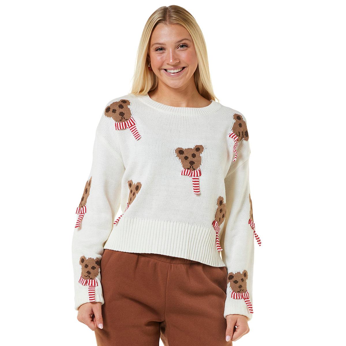 Click here for Juniors No Comment Teddy Bear with 3D Scarf Crew N... prices