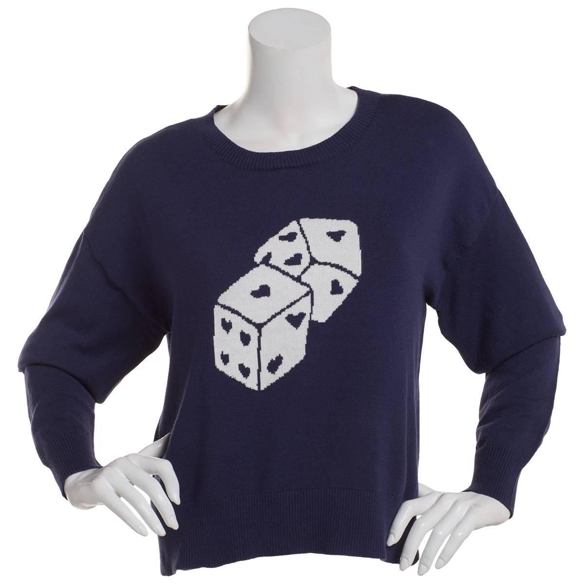 Click here for Juniors No Comment Dice Graphic Crew Neck Sweater prices