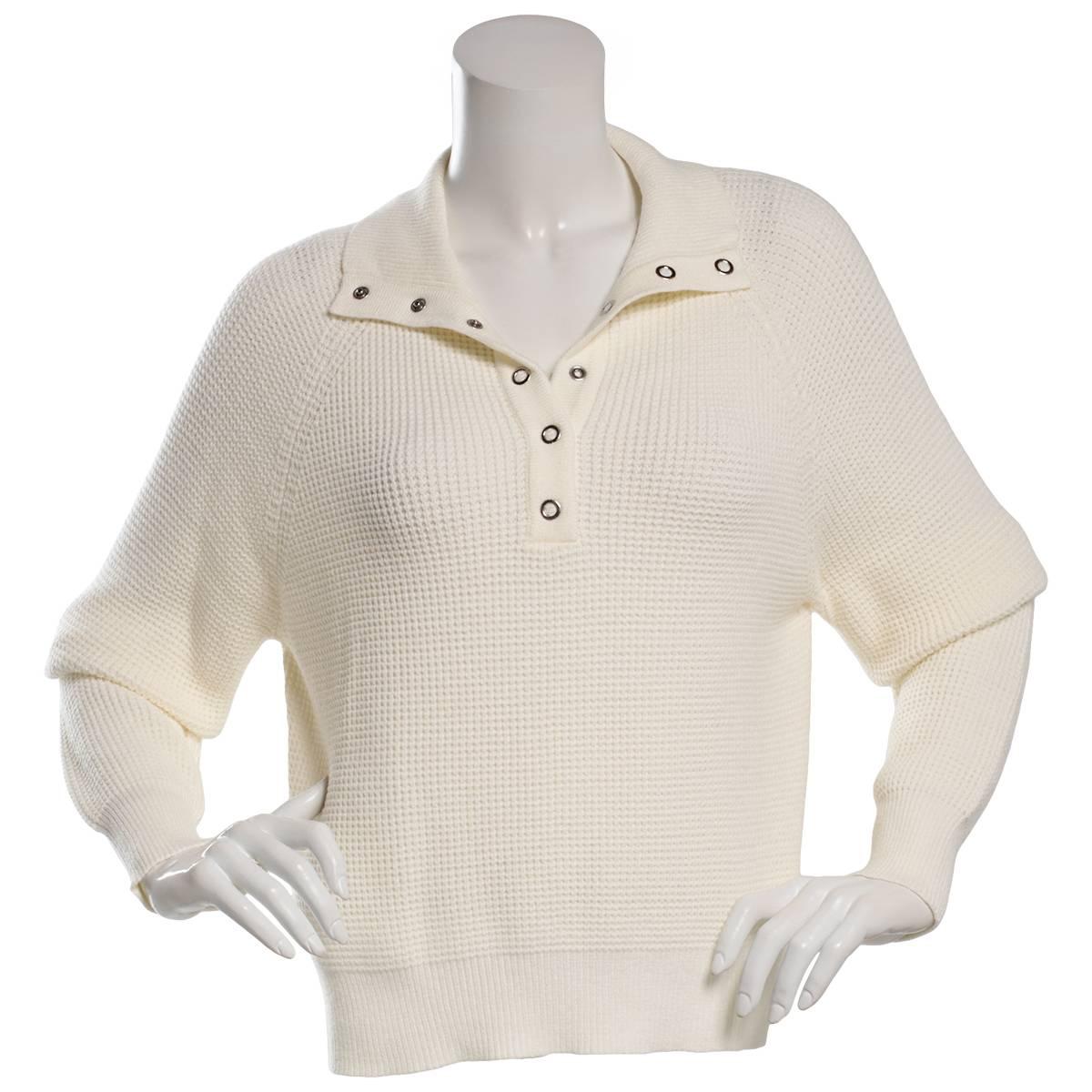 Click here for Juniors No Comment Waffle Henley Snap Collar Sweat... prices