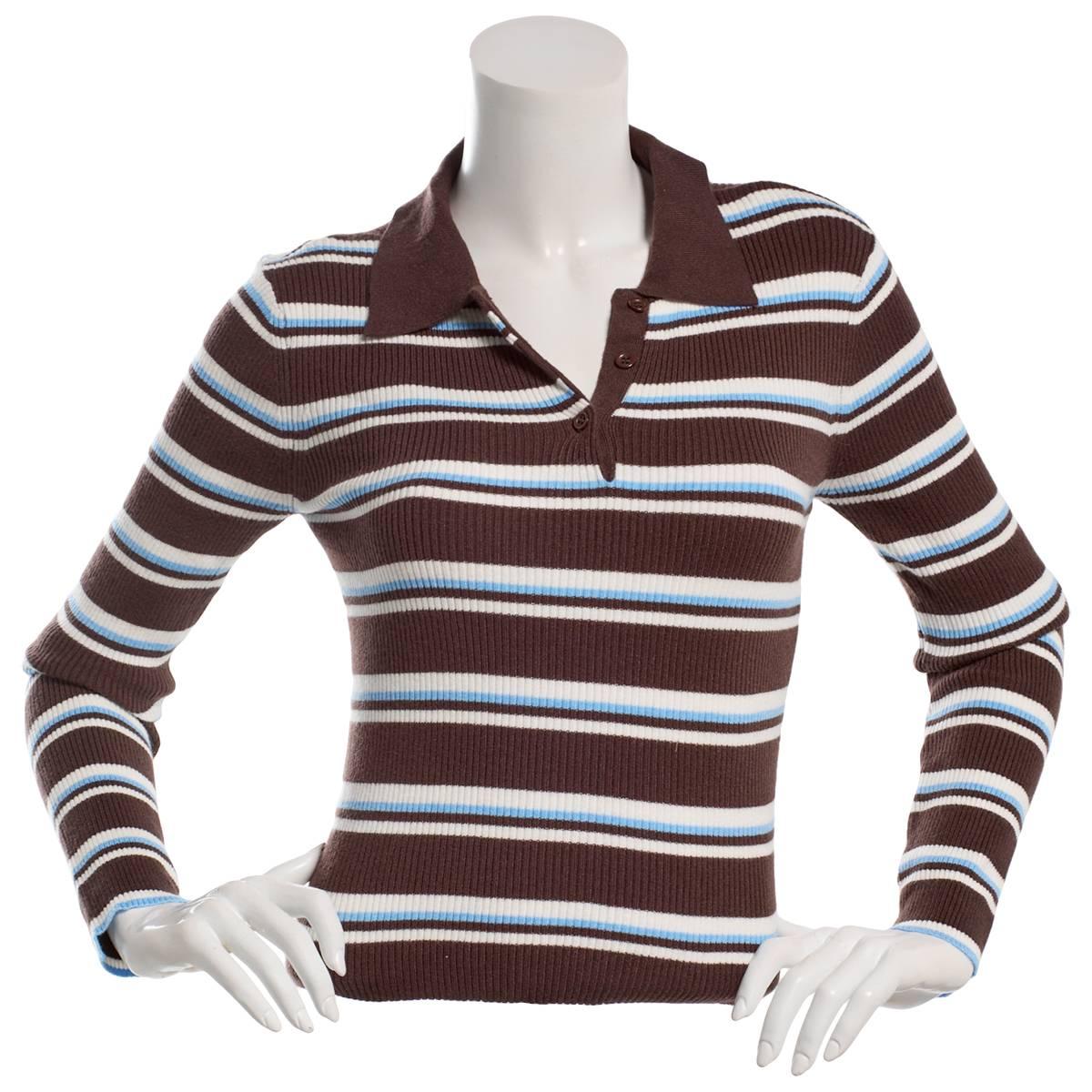 Click here for Juniors No Comment Rib Polo Collar Stripe Fitted S... prices