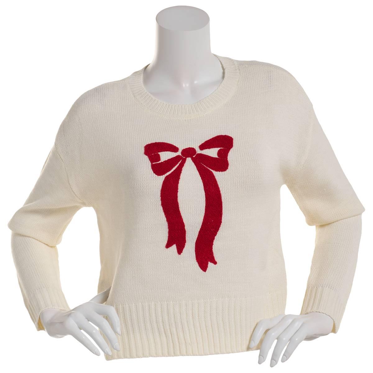 Click here for Juniors No Comment Chenille Bow Crew Neck Sweater... prices