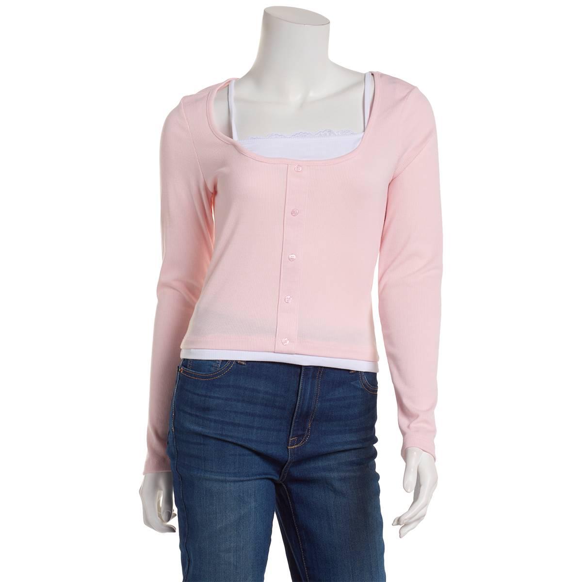 Click here for Juniors No Comment Faux Button Front Layered Lace... prices