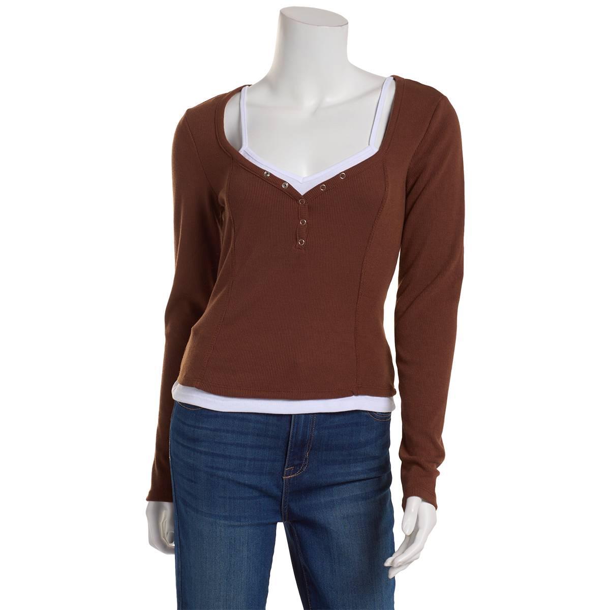 Click here for Juniors No Comment Long Sleeve Two In One Henley V... prices