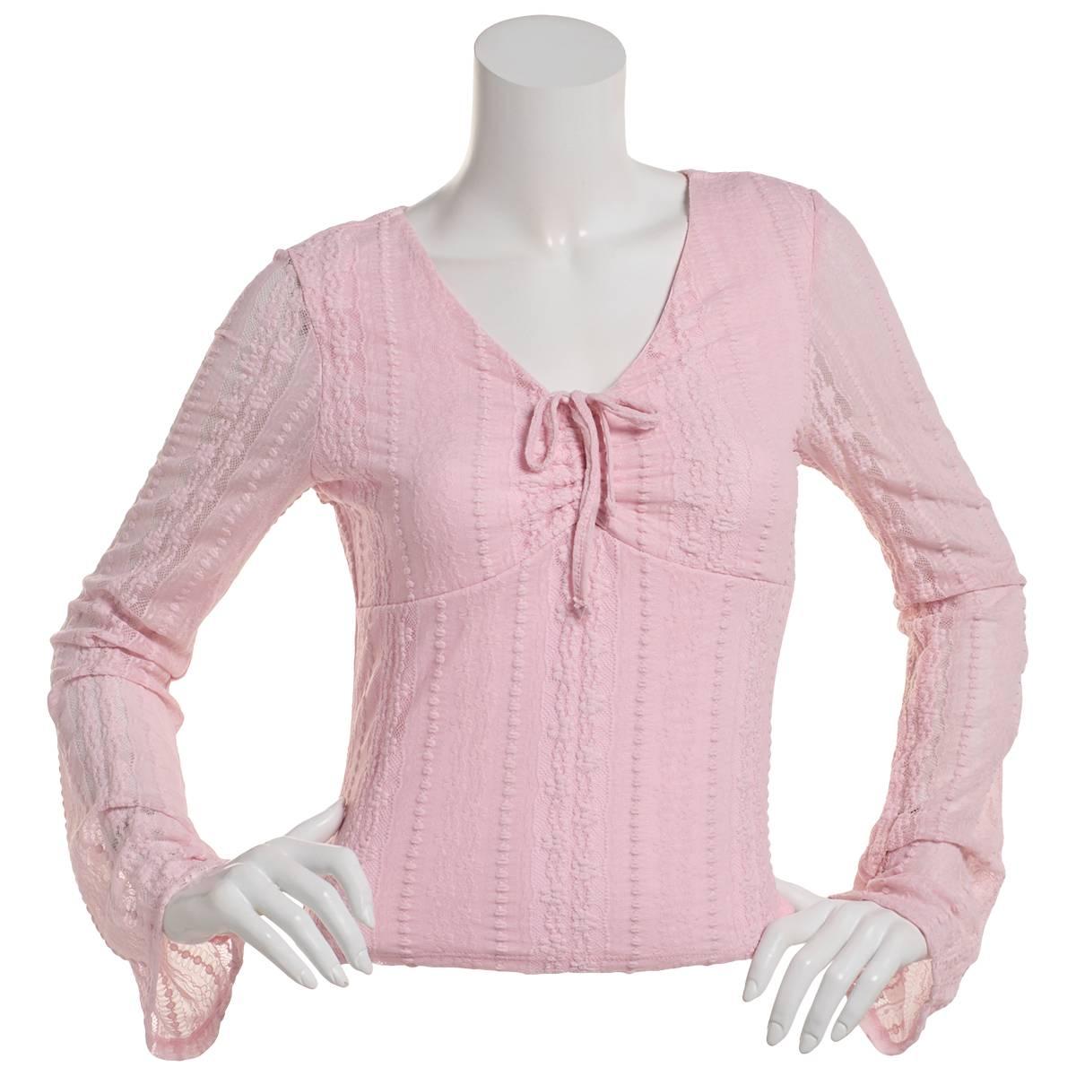 Click here for Juniors No Comment Prairie Lace Bell Sleeve Blouse prices