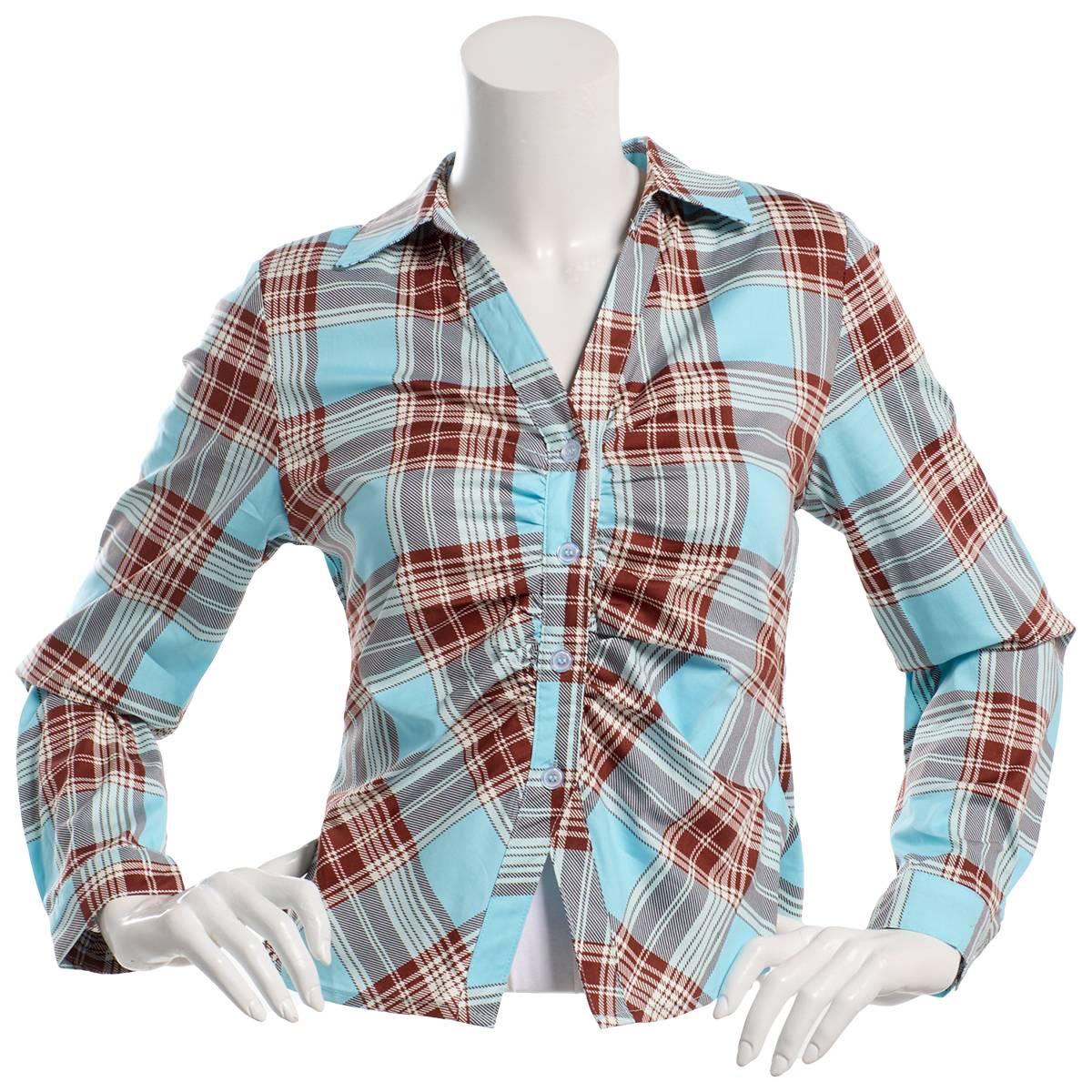 Click here for Juniors No Comment Long Sleeve Plaid Tie Back Butt... prices