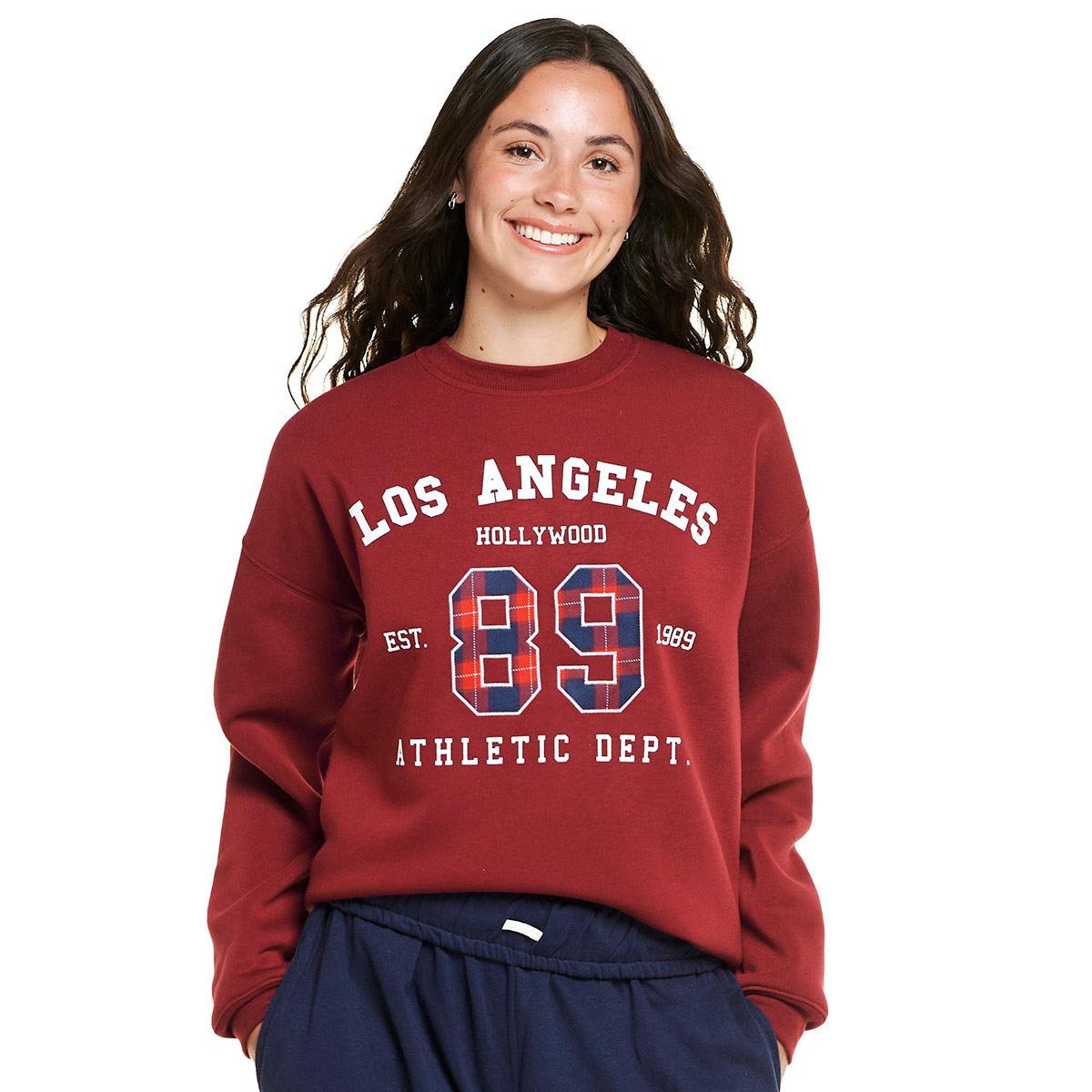 Click here for Juniors No Comment Oversized LA 89 Applique Sweats... prices