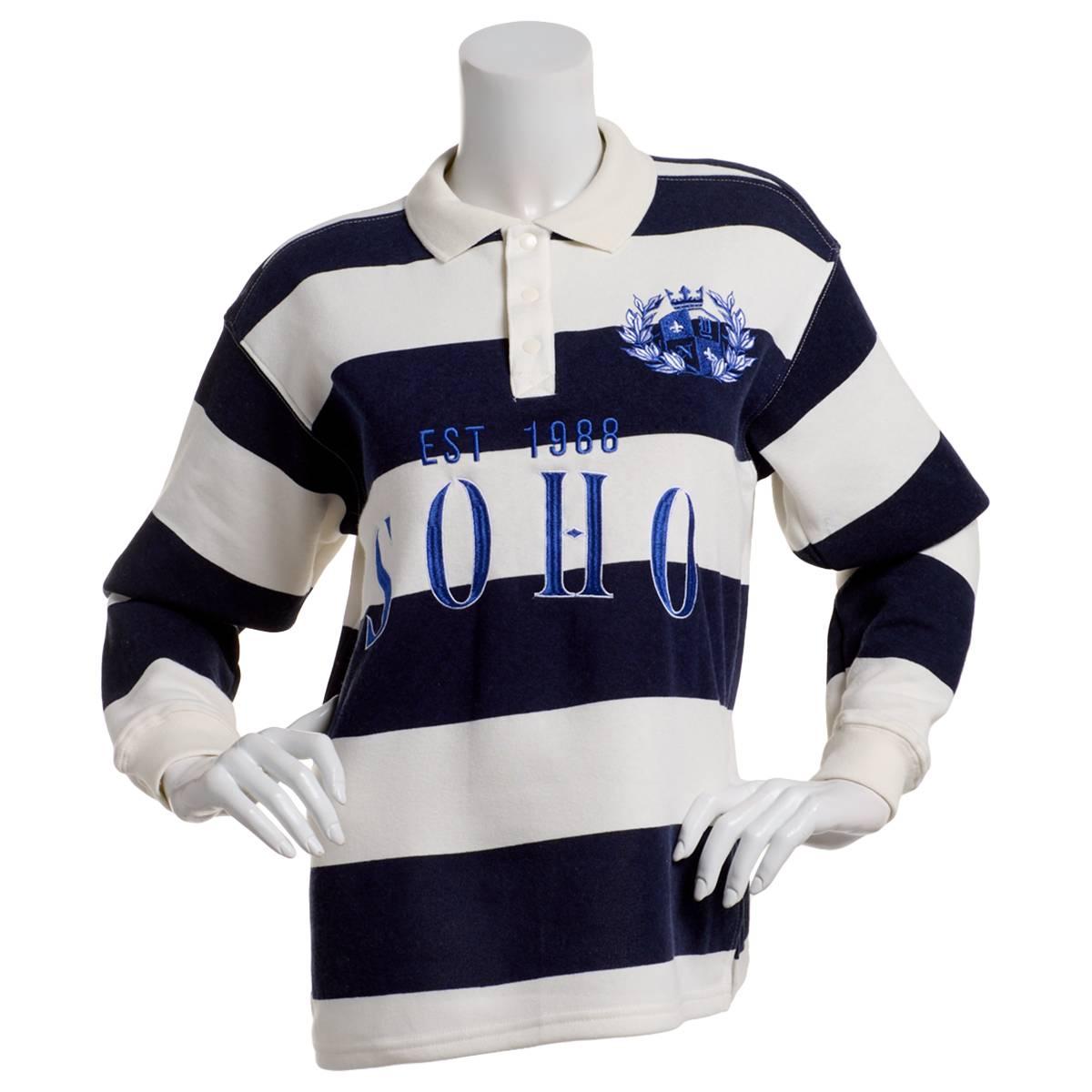 Click here for Juniors No Comment Long Sleeve Stripe Soho Polo Sw... prices