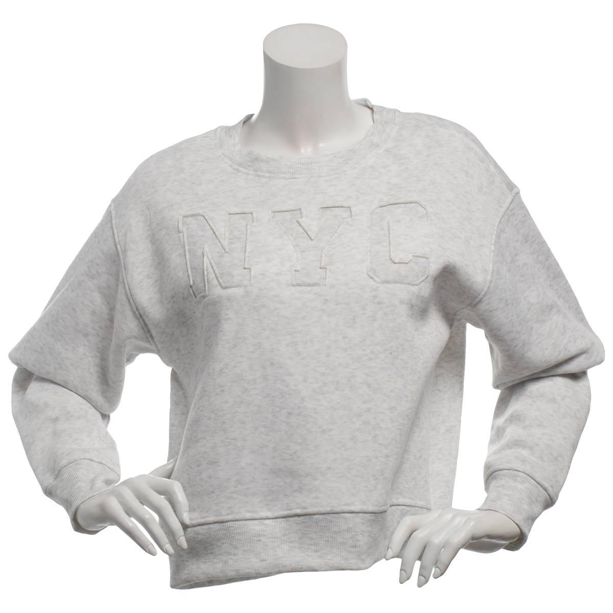 Click here for Juniors No Comment Long Sleeve NYC Applique Sweats... prices