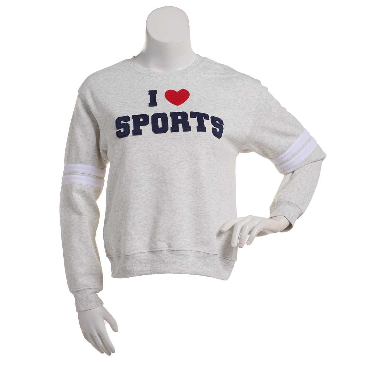 Click here for Juniors No Comment Striped Sleeve I Love Sports Sw... prices