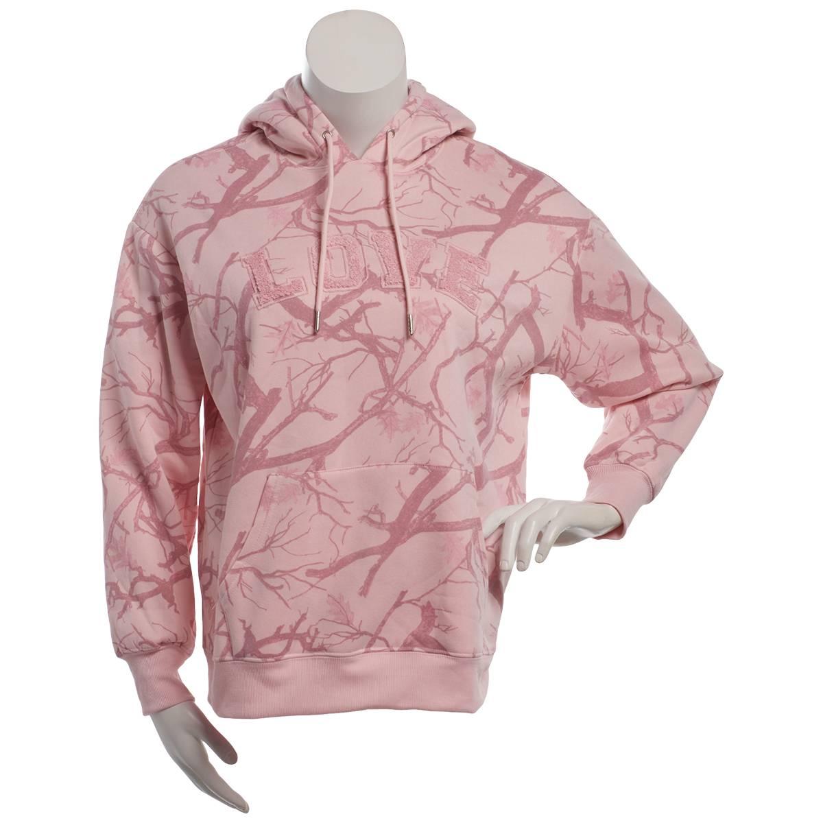 Click here for Juniors No Comment Leaf Chenille Love Fleece Hoodi... prices