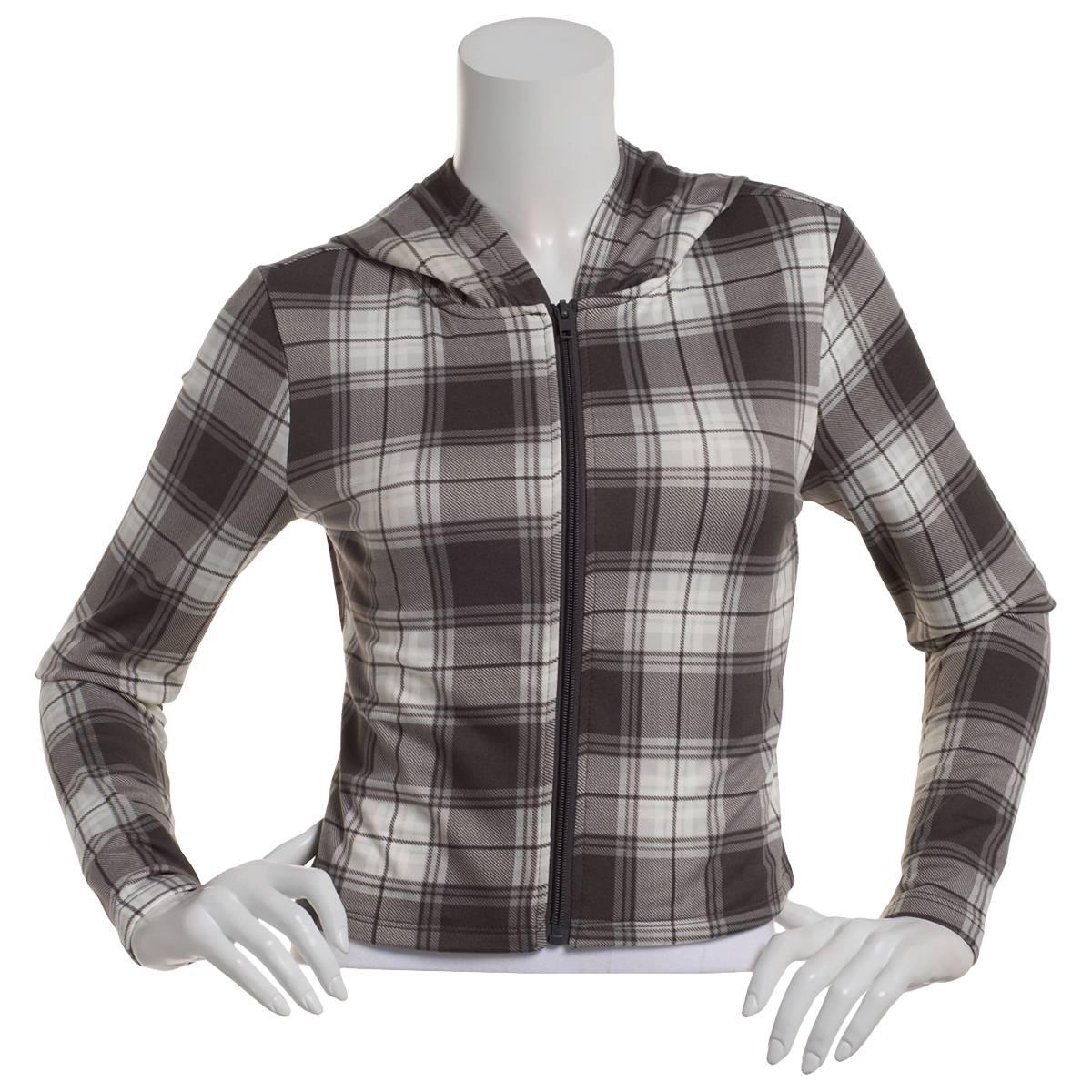 Click here for Juniors No Comment Fleece Lined Plaid Zip Up Hoodi... prices