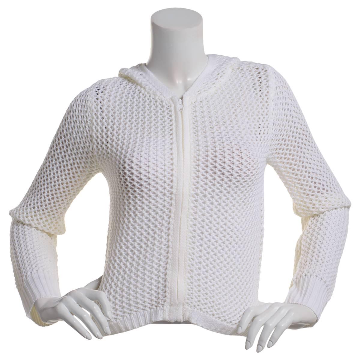 Click here for Juniors No Comment Crop Zip Front Mesh Hoodie Card... prices