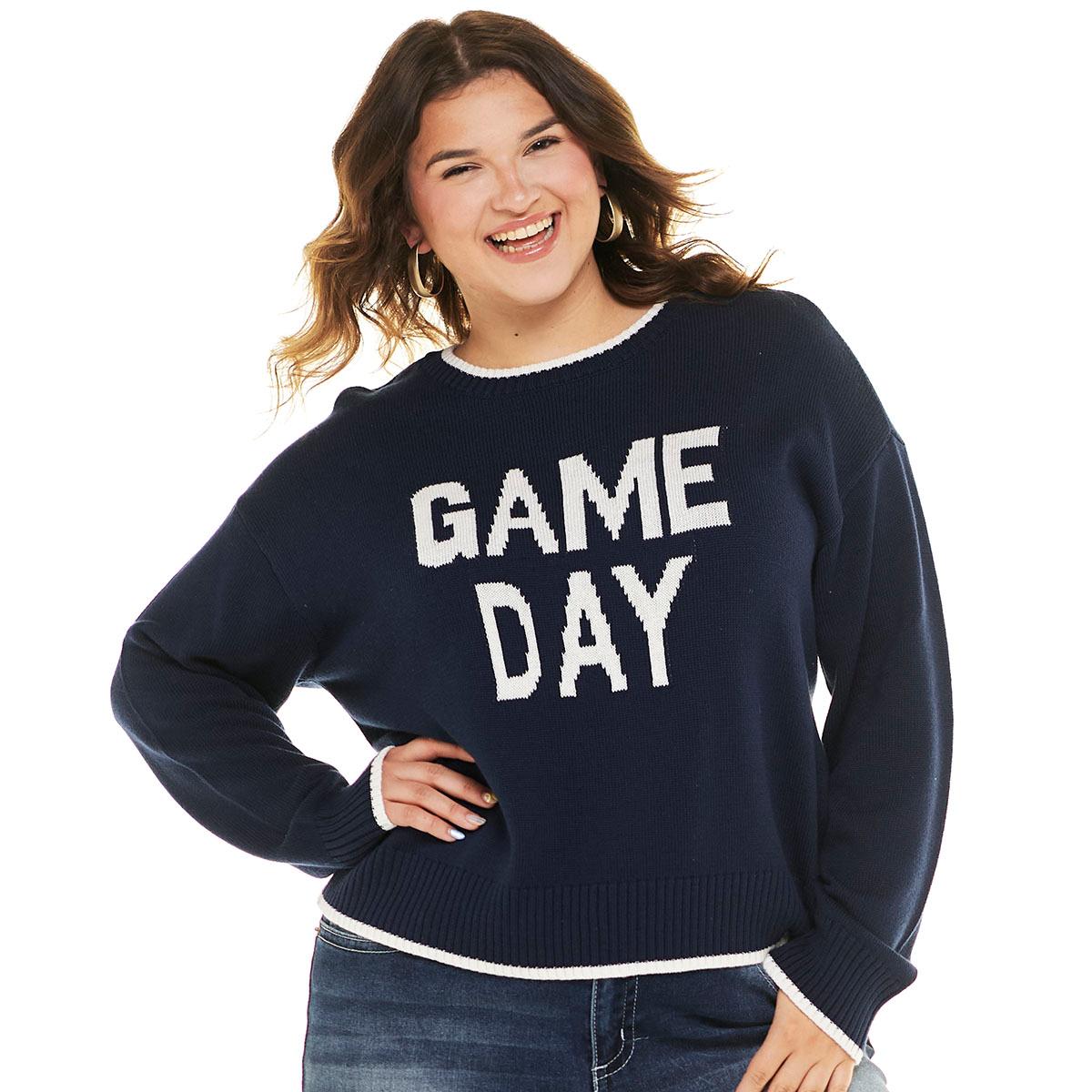 Click here for Juniors Plus No Comment Game Day Sweater prices