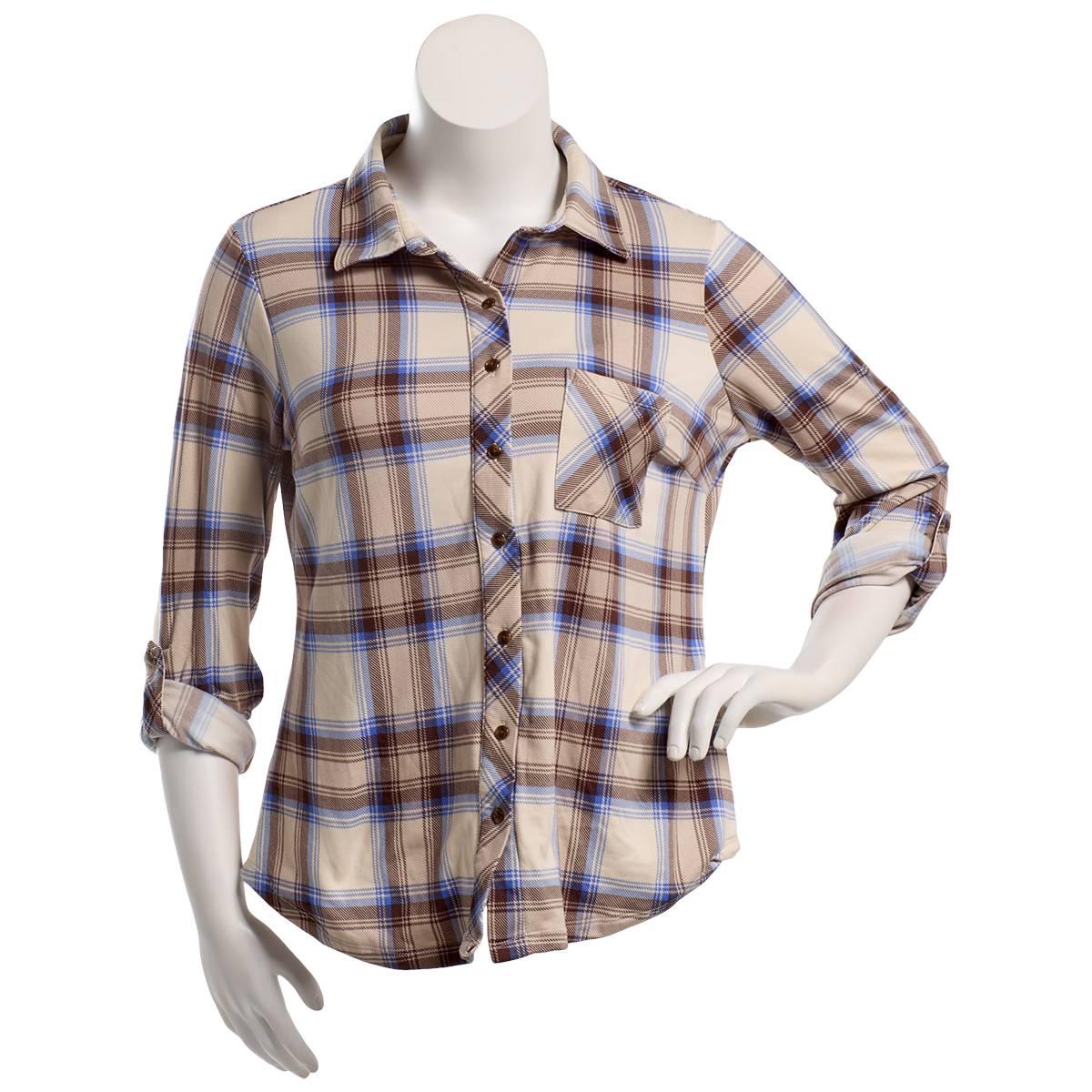 Click here for Juniors Plus No Comment Fleece Lined Plaid Flannel... prices