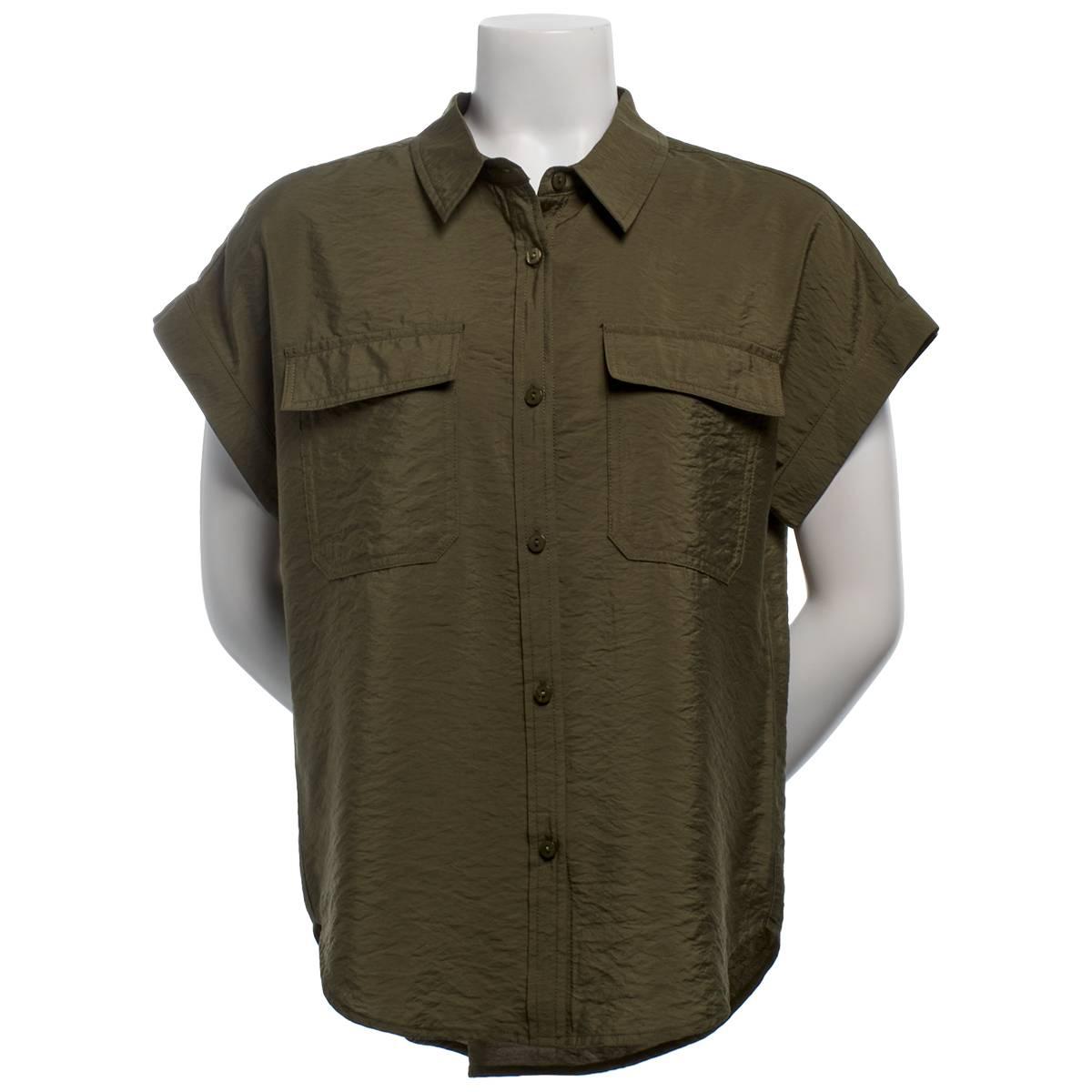 Plus Size Architect(R) Cap Sleeve Utility Camp Casual Button Down