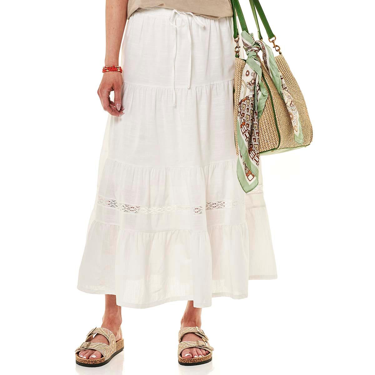 Click here for Petite Architect(R) Tiered Maxi Skirt with Lace In... prices