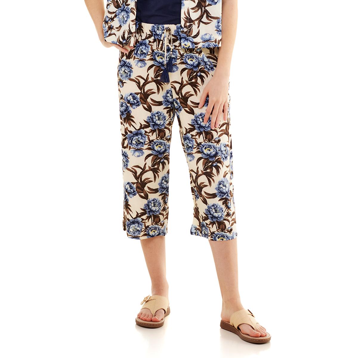 Click here for Womens Architect(R) Floral Tie Front Linen Capris-... prices