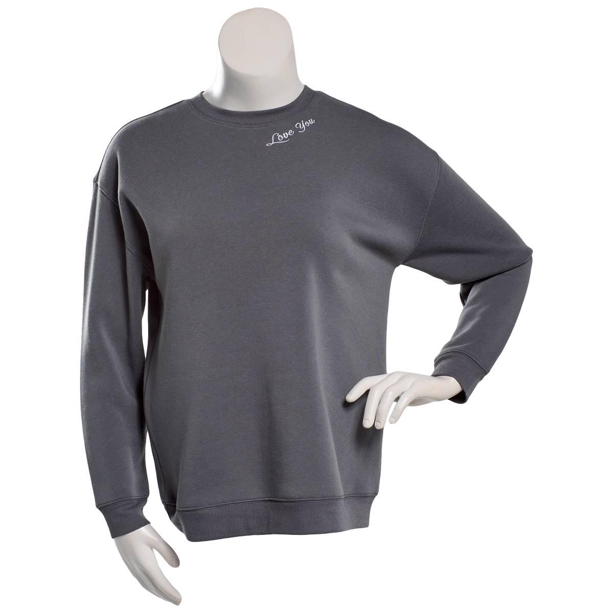 Click here for Juniors No Comment Oversized Fleece Applique Crew... prices