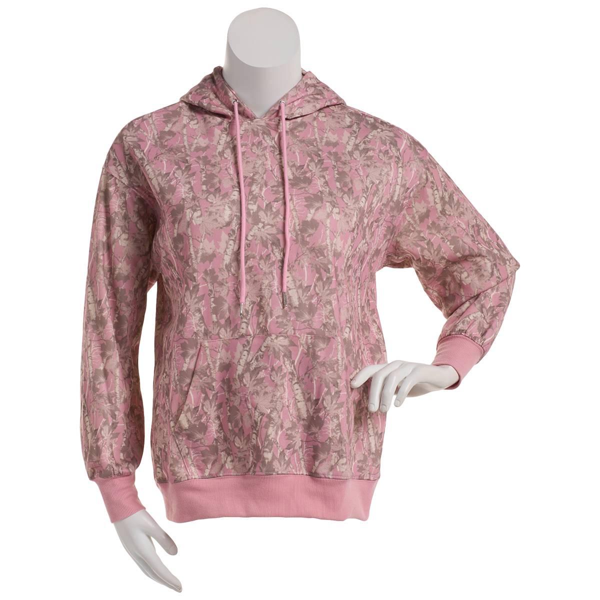 Click here for Juniors No Comment Allover Pink Camo Oversized Hoo... prices